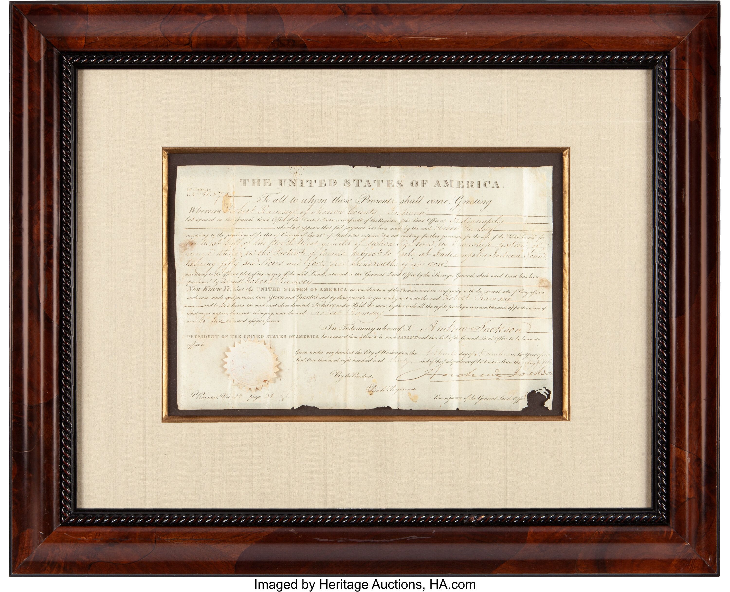 1830 Andrew Jackson Signed Document as President.... Miscellaneous ...