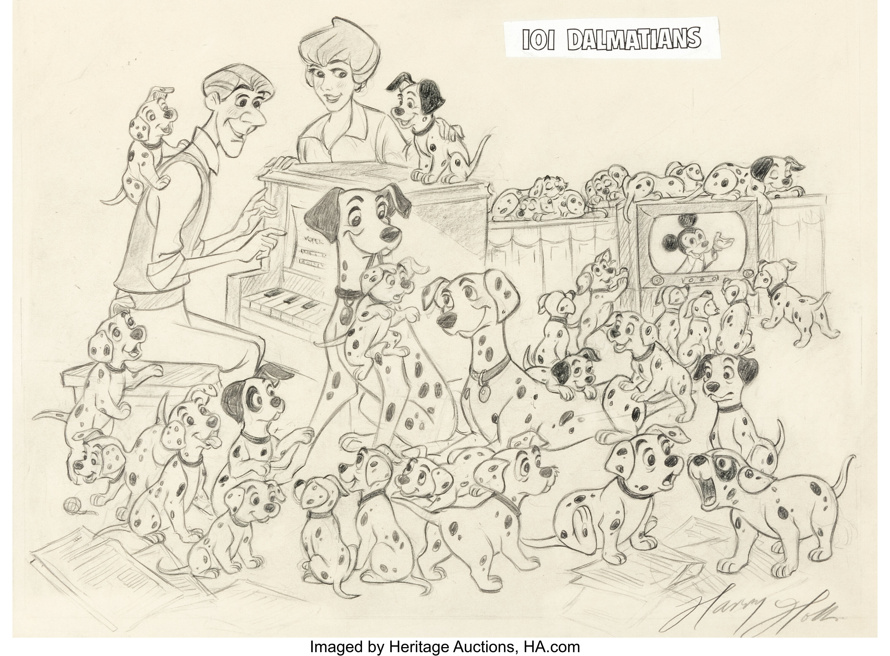 101 Dalmatians Illustration by Harry Holt (Disney/MGM Studio, c. | Lot ...
