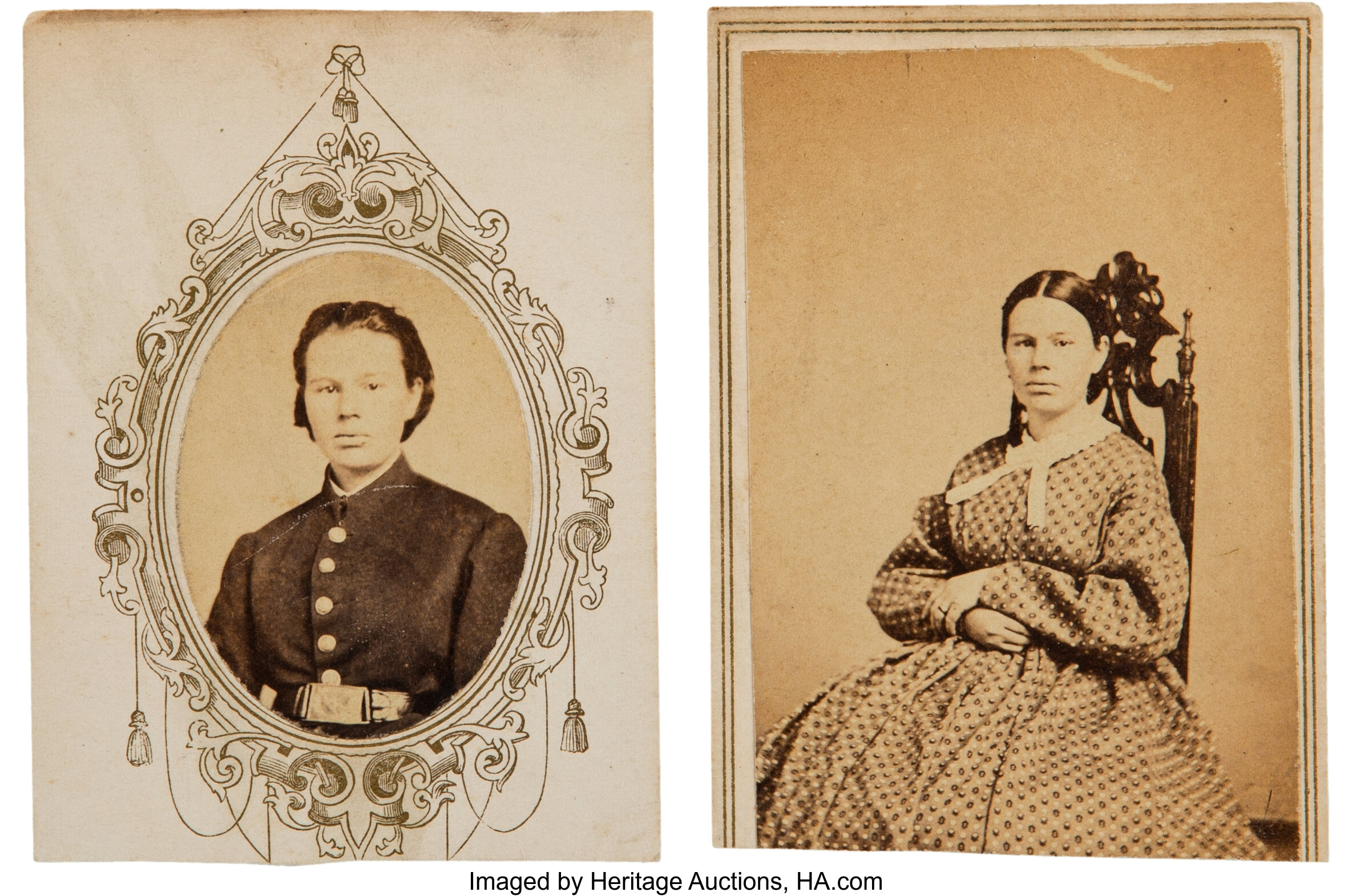 [Female Union Soldier.] Frances Hook Two Cartes de Visite.. ... | Lot ...