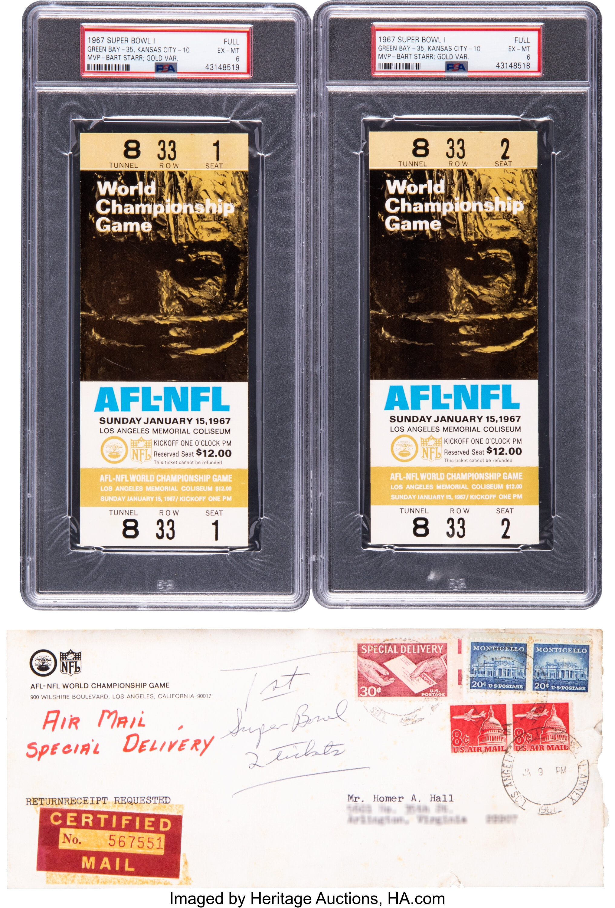 1967 Super Bowl I Full Tickets Lot of 2, PSA EX-MT 6.... Football | Lot ...