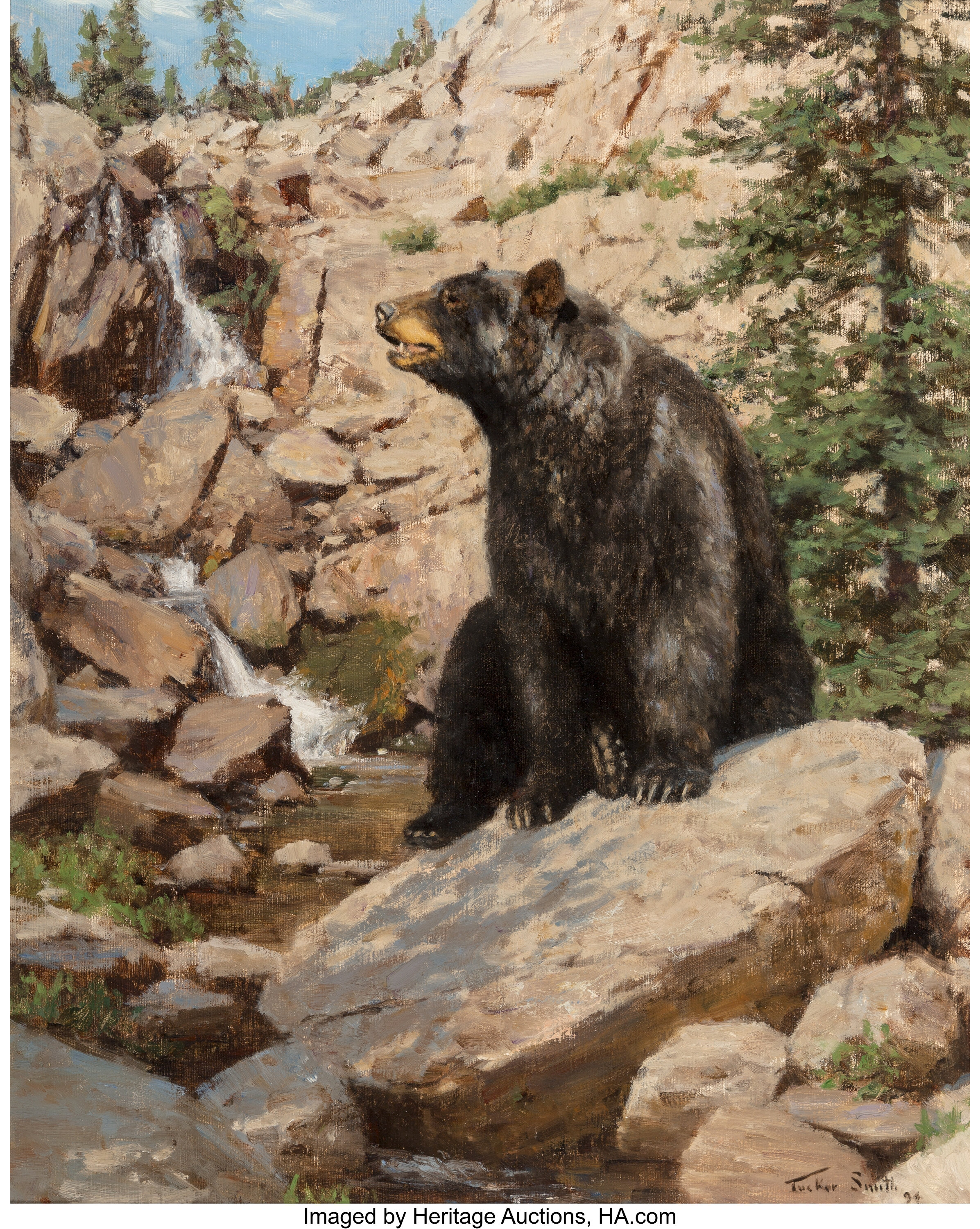 Tucker Smith (American, b. 1940). Bear at a Stream, 1994. Oil on | Lot ...