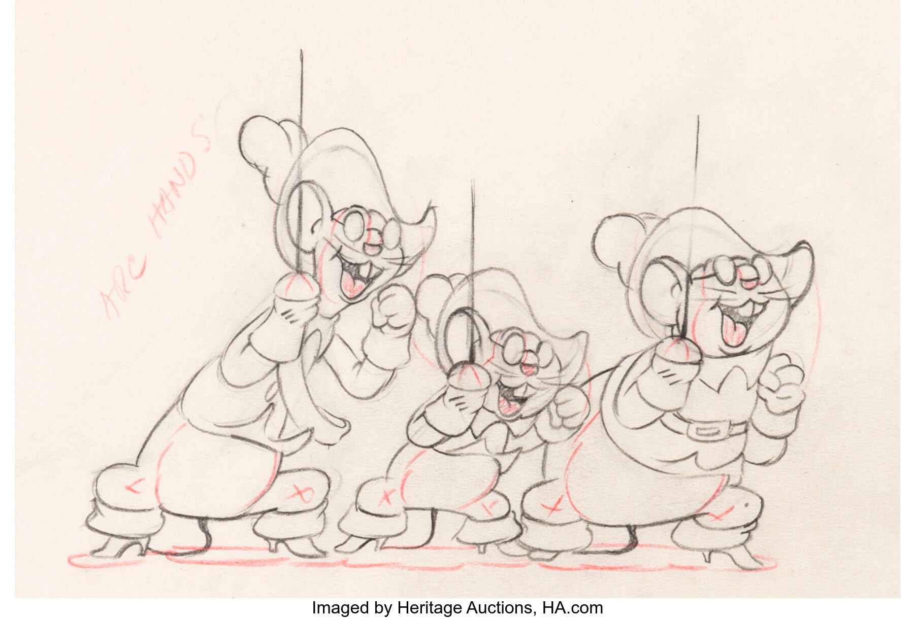Three Blind Mouseketeers Production Drawing Animation Art (Walt | Lot ...