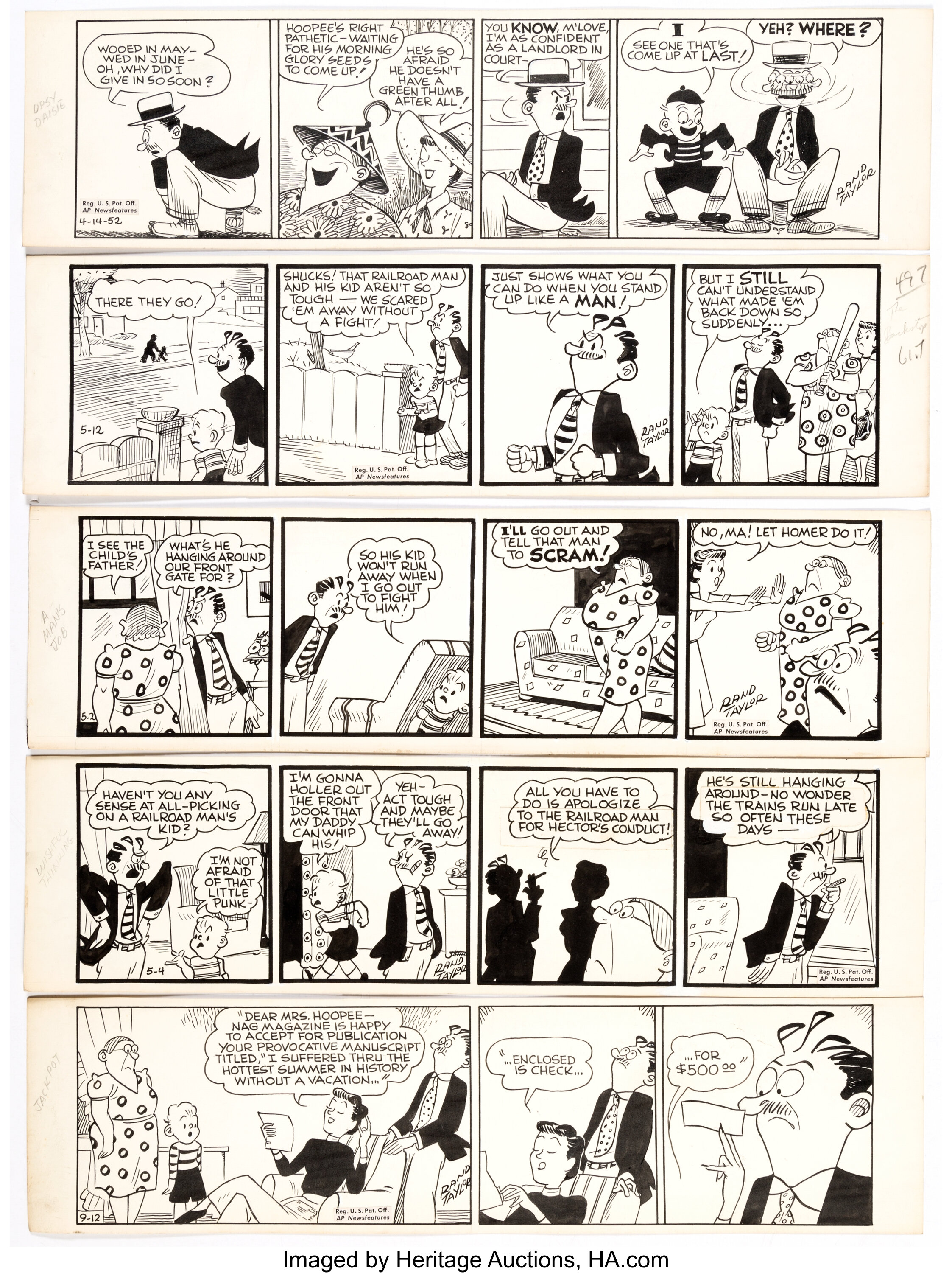 Rand Taylor and Phil Berube Homer Hoopee Daily Comic Strip Original ...