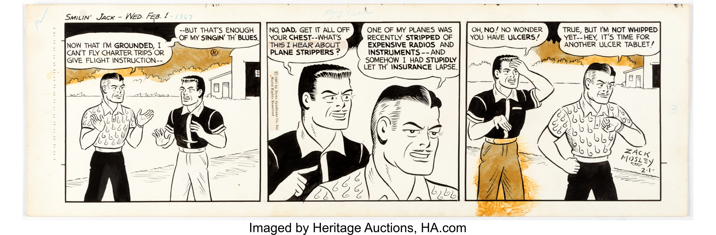 Zack Mosley Smilin' Jack Daily Comic Strip Original Art dated | Lot ...