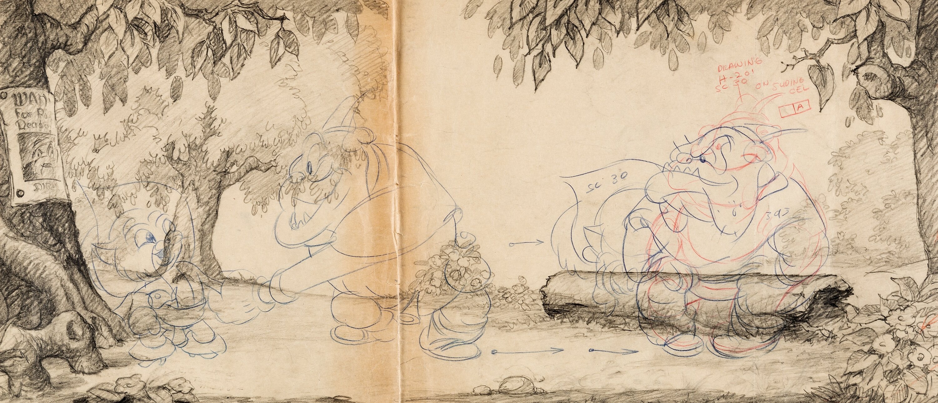 The Robber Kitten Pan Layout Drawing (Walt Disney, 1935). ... | Lot ...