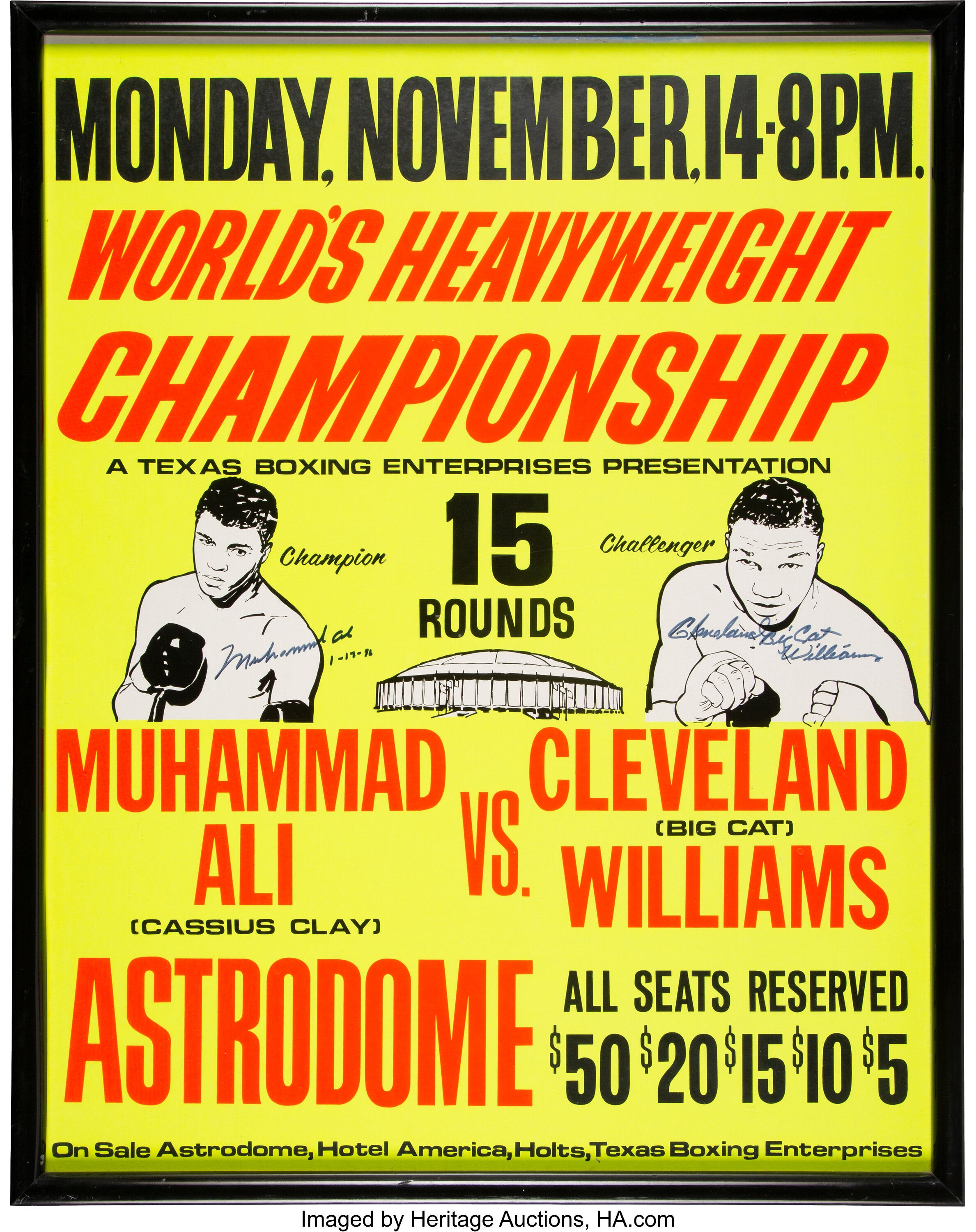 1966 Muhammad Ali vs. Cleveland Williams Signed On-Site Boxing | Lot ...