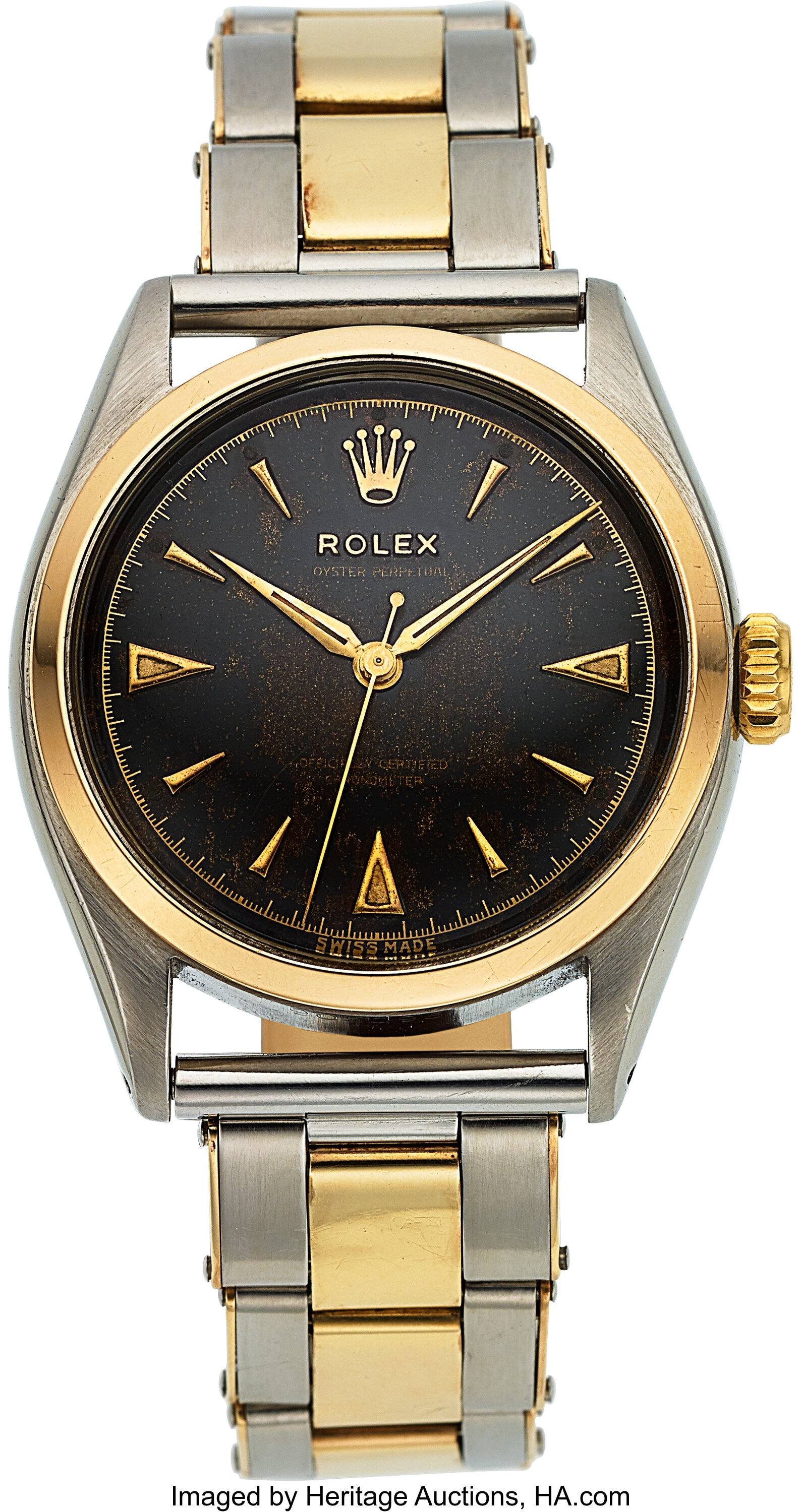 Rolex, Ref. 6084 Oyster Perpetual, Steel and Gold, Black Radium | Lot ...