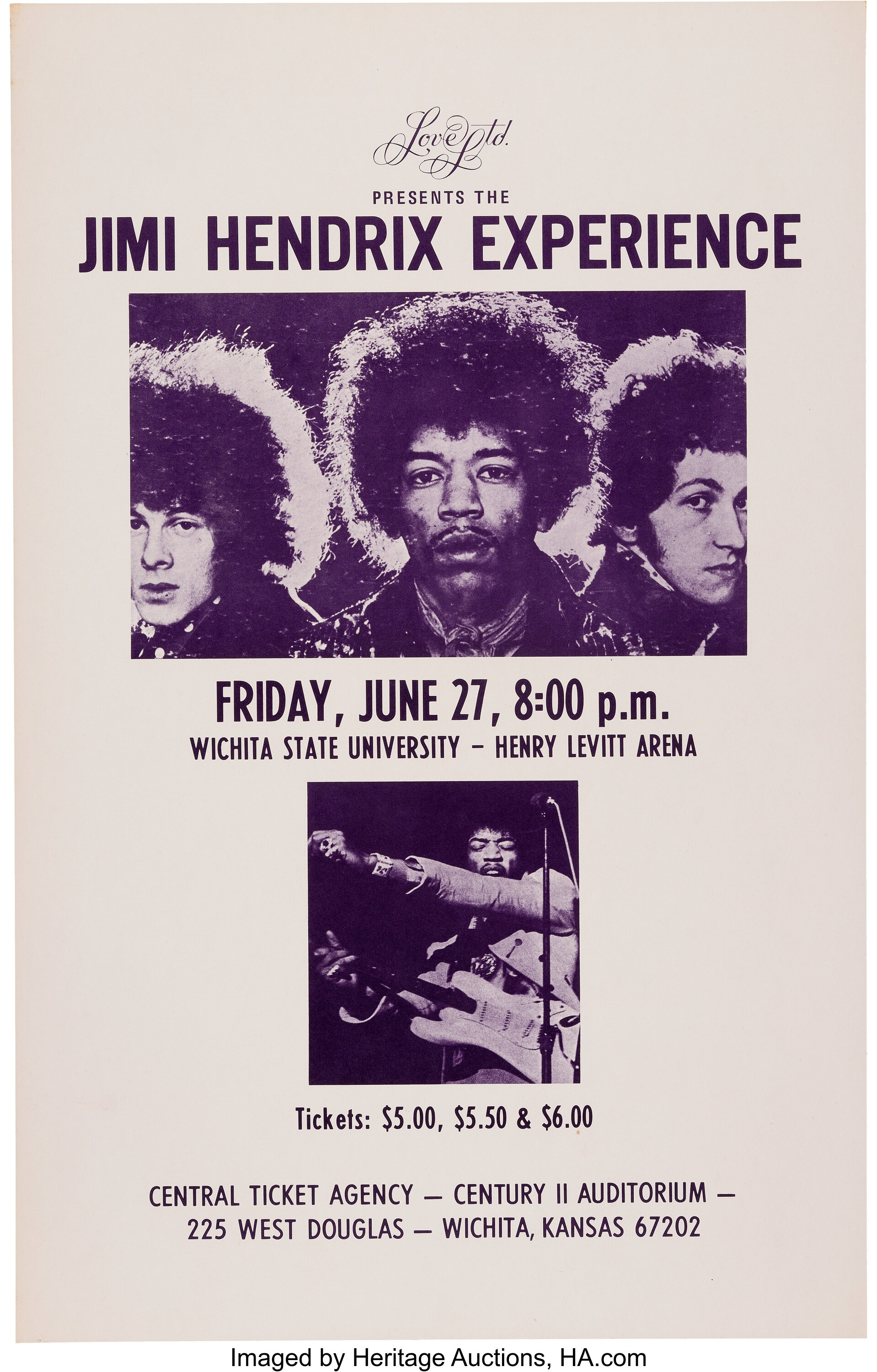 Jimi Hendrix Experience 1969 Concert Poster for Canceled Wichita, | Lot ...