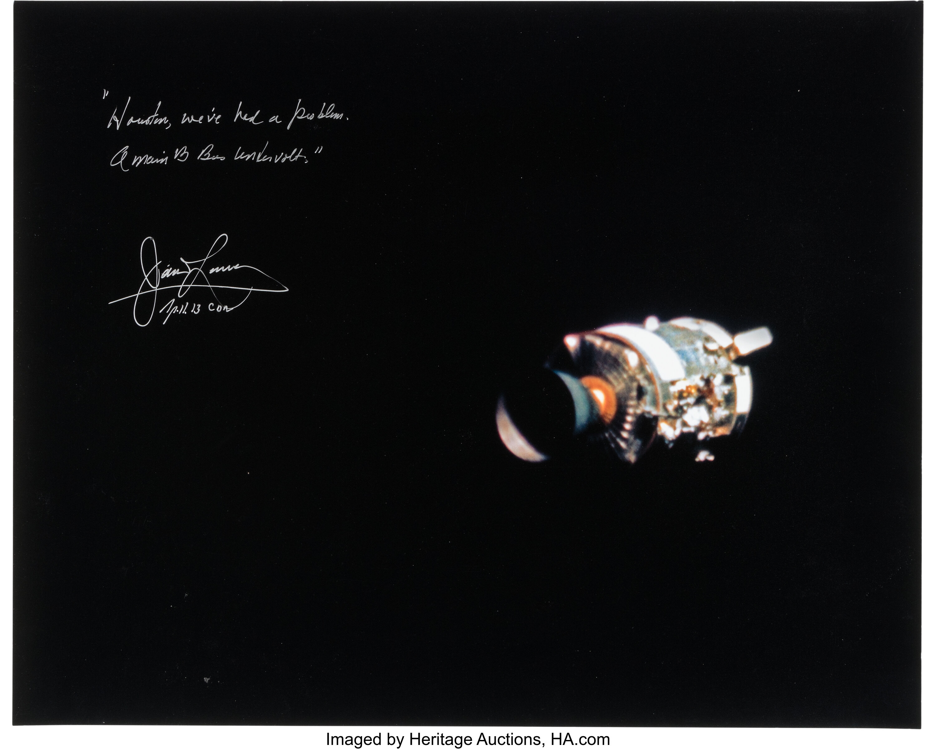 James Lovell Signed Large Apollo 13 Damaged Service Module Color | Lot ...