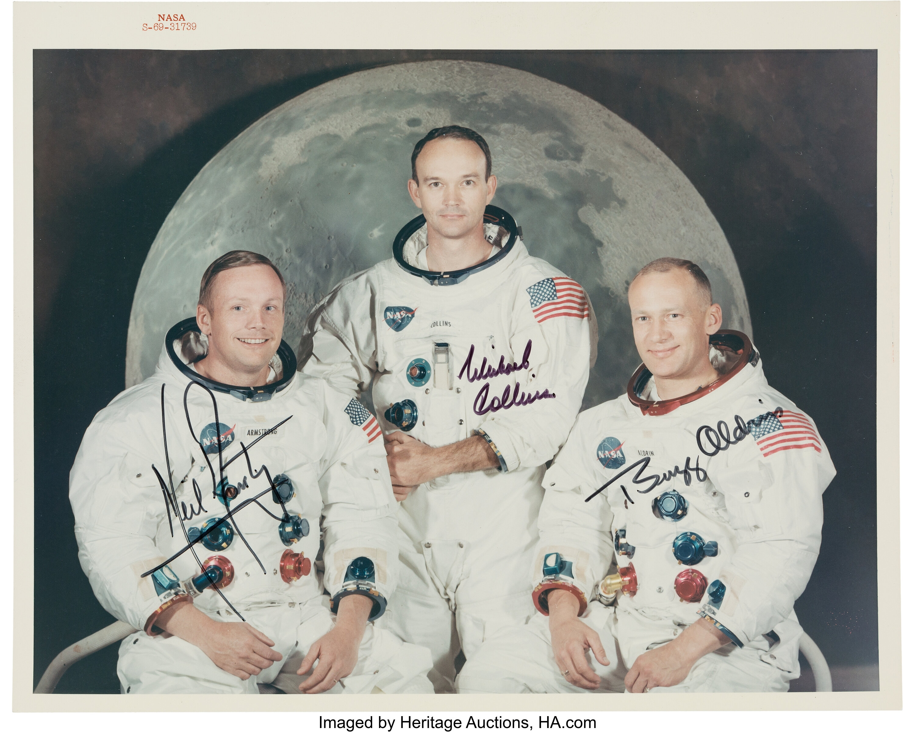 Apollo 11 Crew-Signed Original NASA "Red Number" Color Photo Signed ...