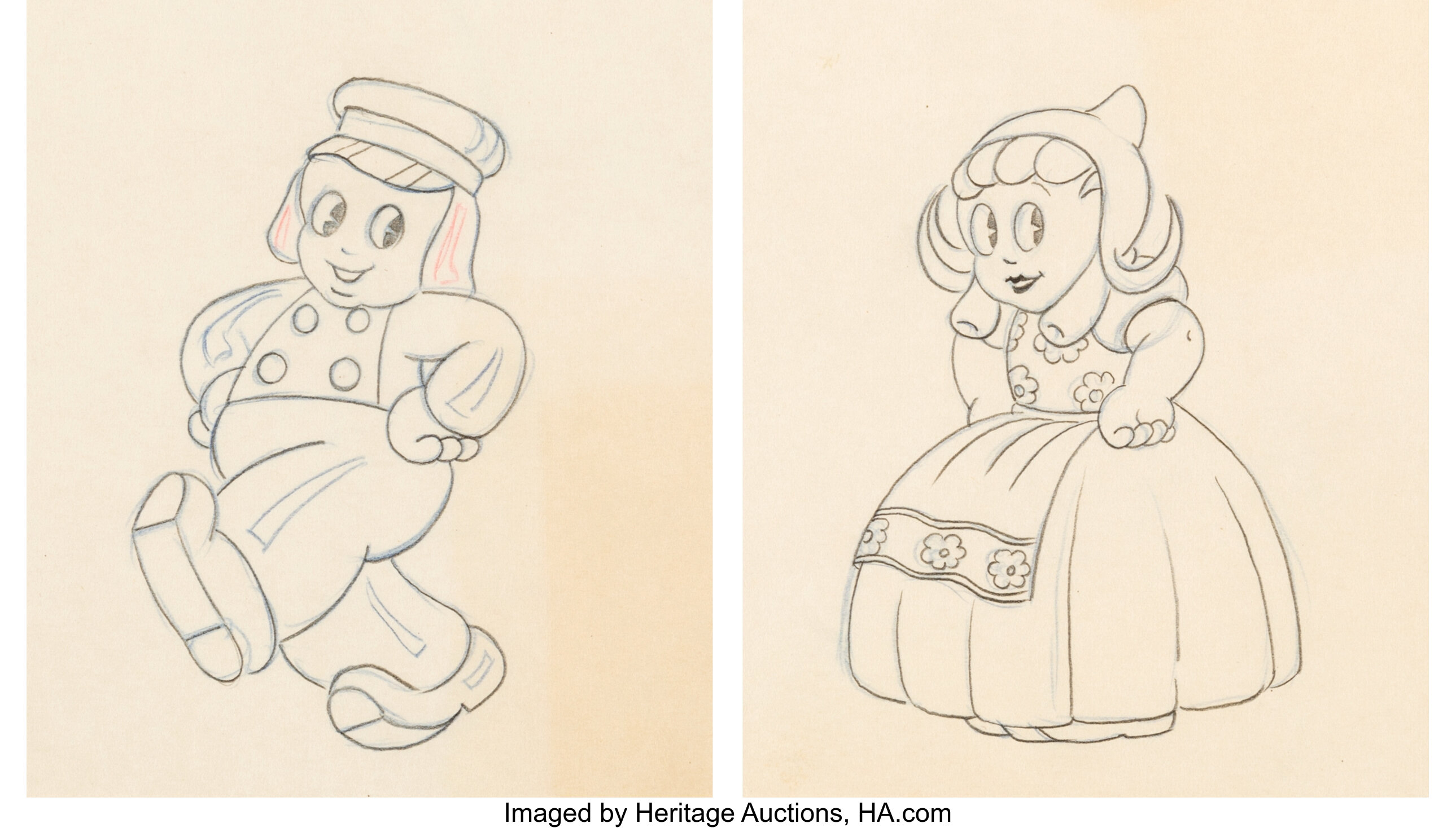 Little Dutch Plate Boy and Girl Animation Drawings Group of 2 | Lot ...