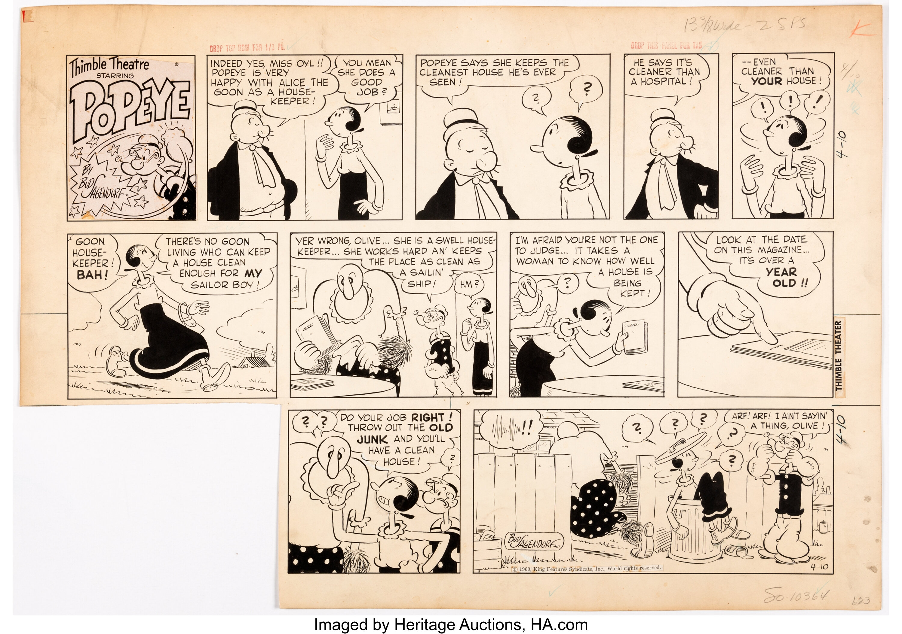 Bud Sagendorf Thimble Theatre starring Popeye Sunday Comic Strip | Lot ...