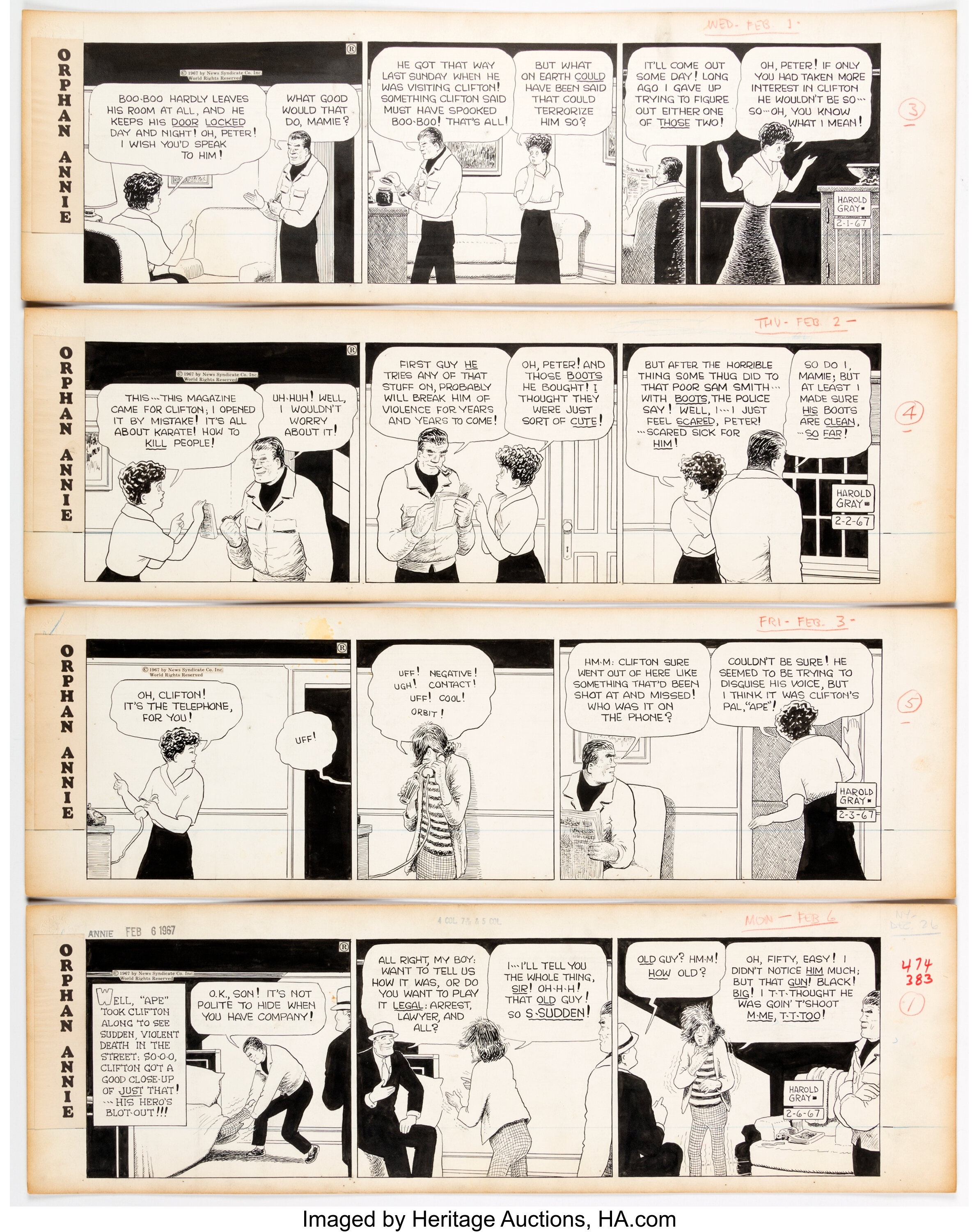 Harold Gray Little Orphan Annie Daily Comic Strip Original Art | Lot ...