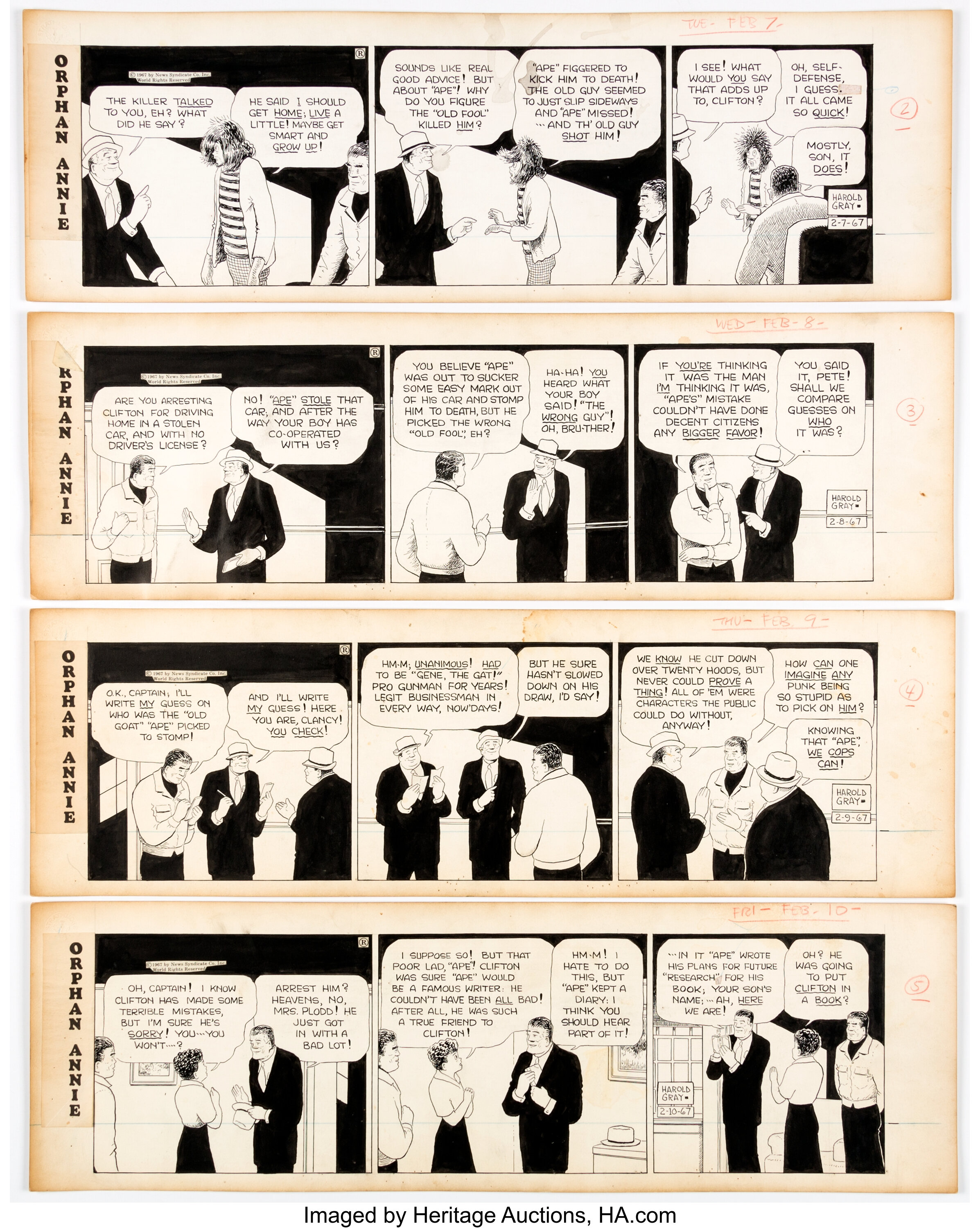 Harold Gray Little Orphan Annie Daily Comic Strip Original Art | Lot ...