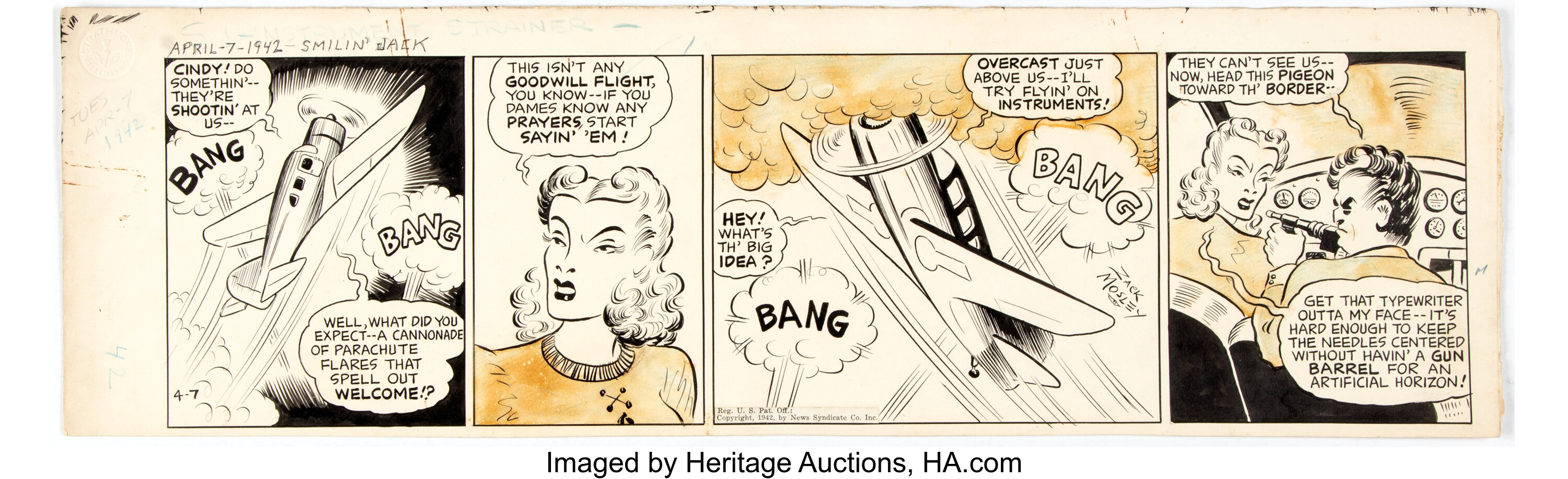 Zack Mosley Smilin' Jack Comic Strip Original Art dated 4-7-42 | Lot ...