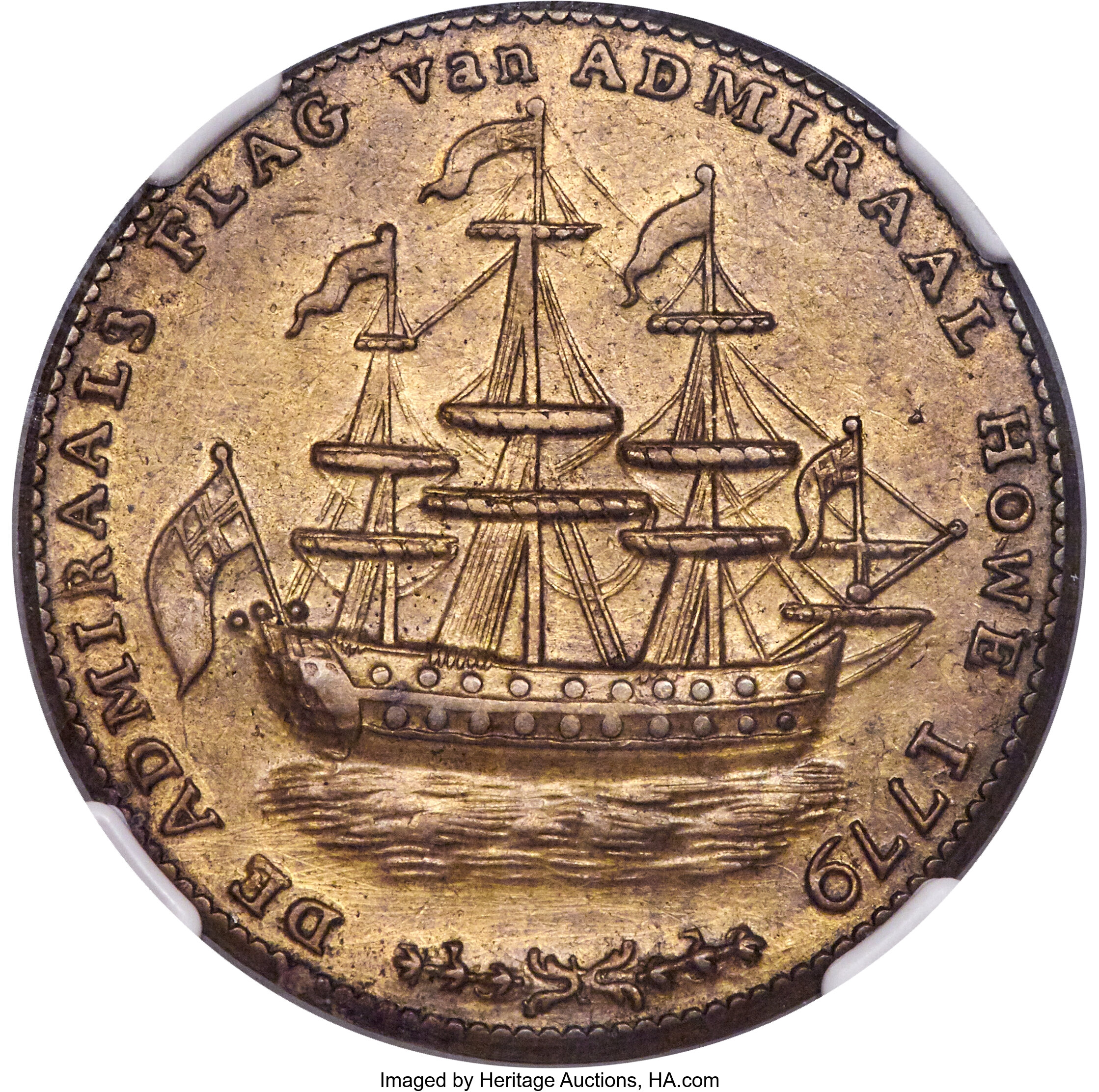 1778-79 MEDAL Rhode Island Ship Medal, Branches Below Ship, Brass ...
