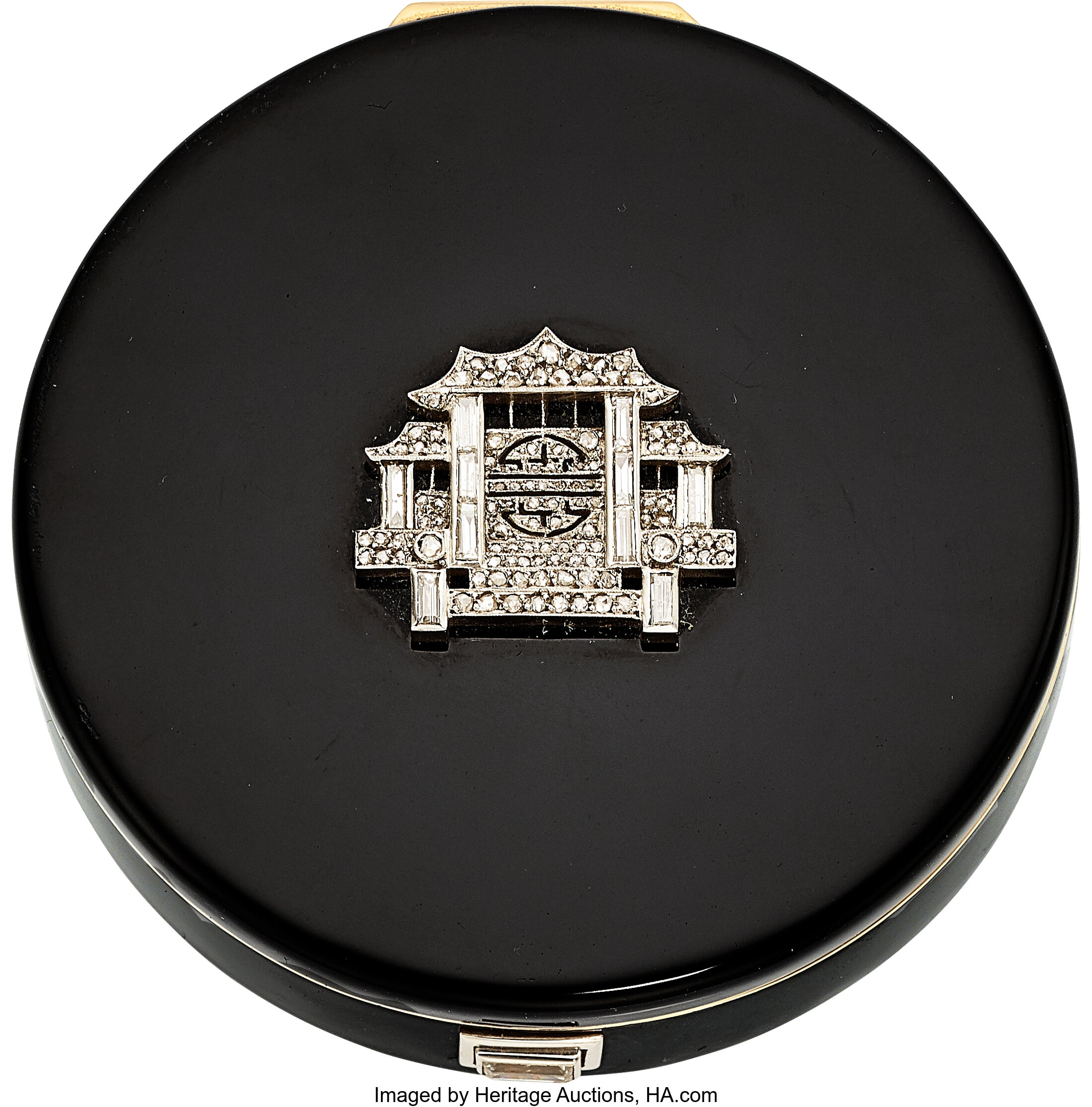 Art Deco Diamond, Black Enamel, Platinum, Gold Compact, Cartier, | Lot ...