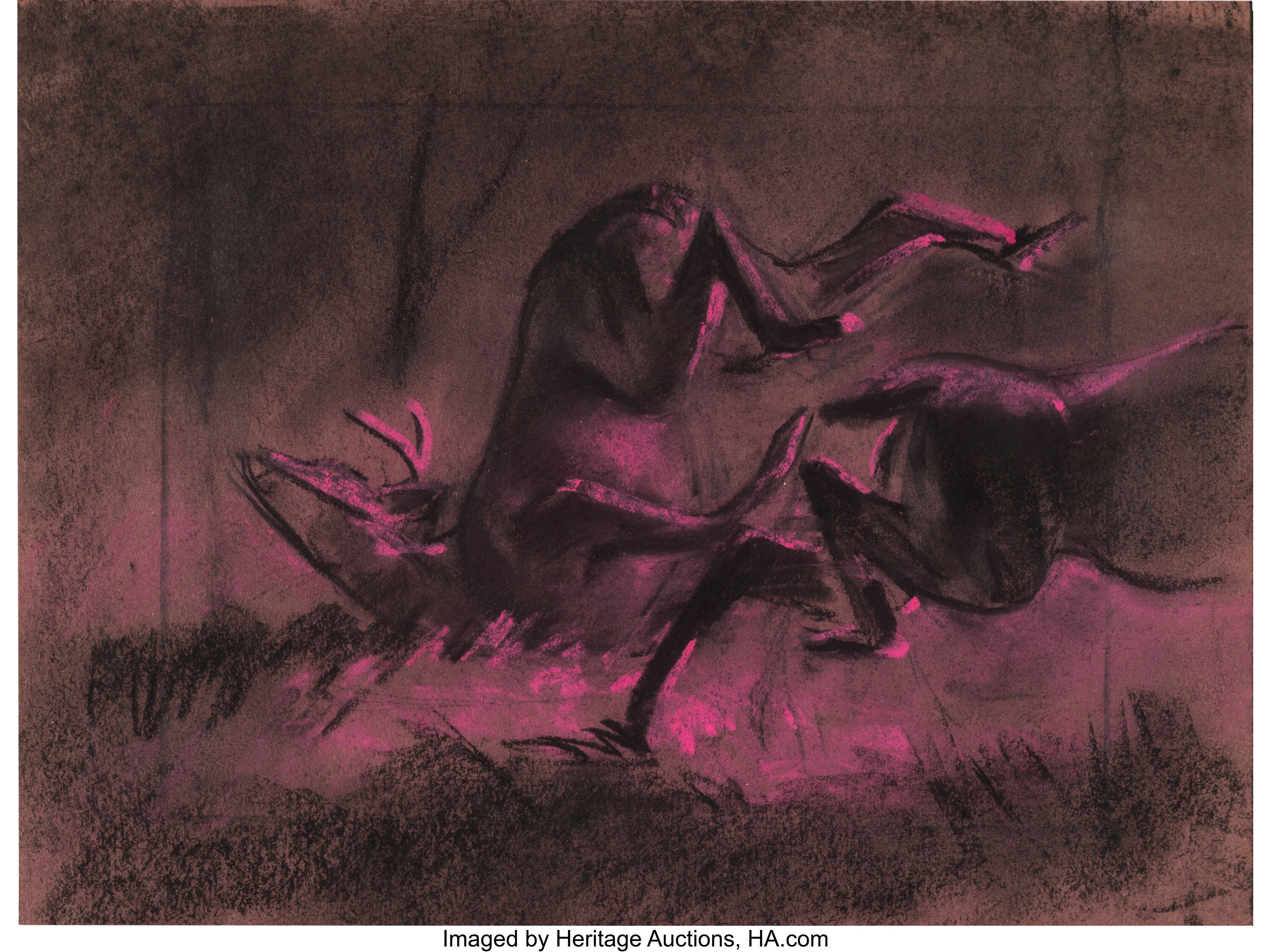 Bambi "Stag Fight" Concept Drawing Original Art (Walt Disney, | Lot ...