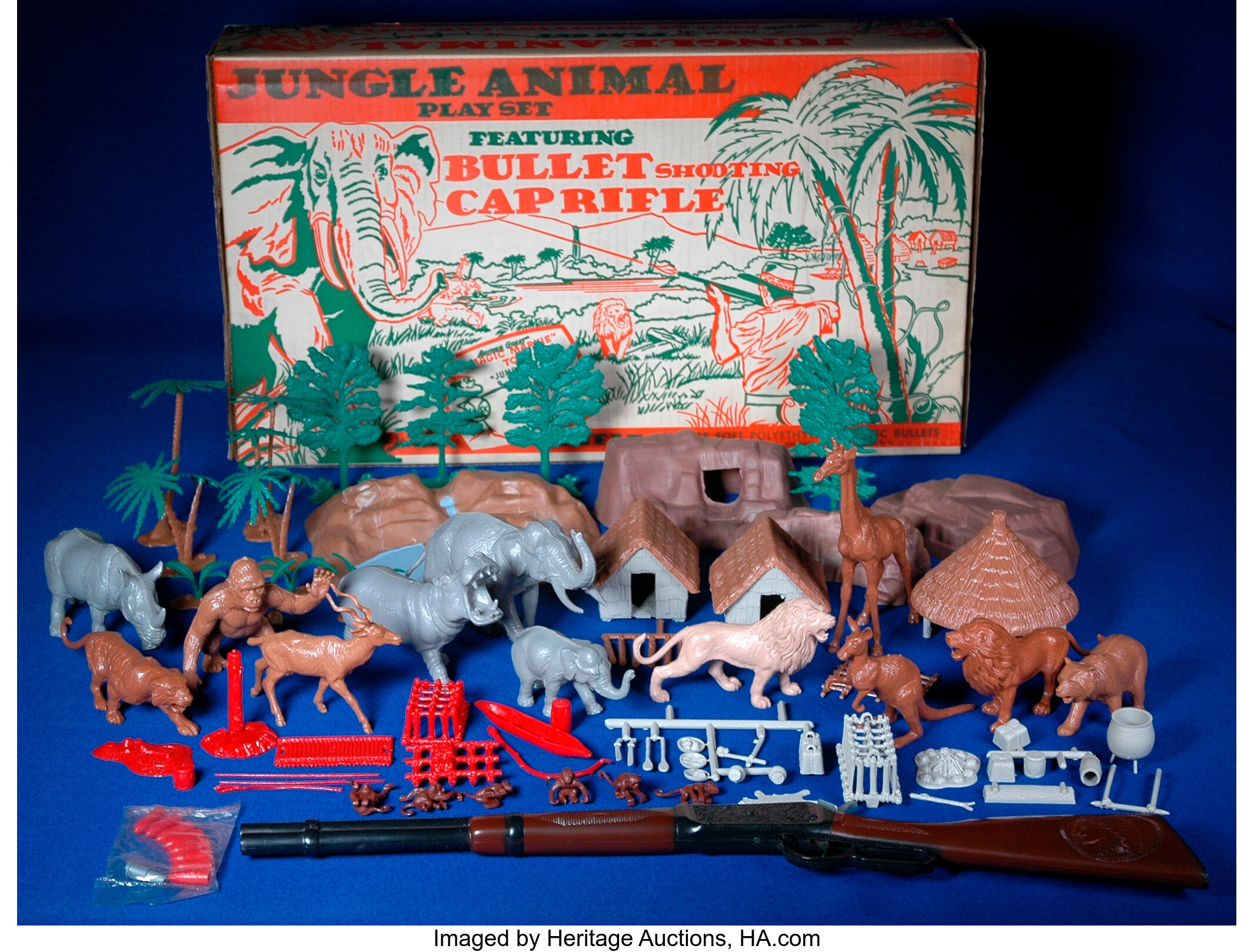 Jungle Animal Playset with Cap Rifle in Original Box (Louis Marx | Lot ...