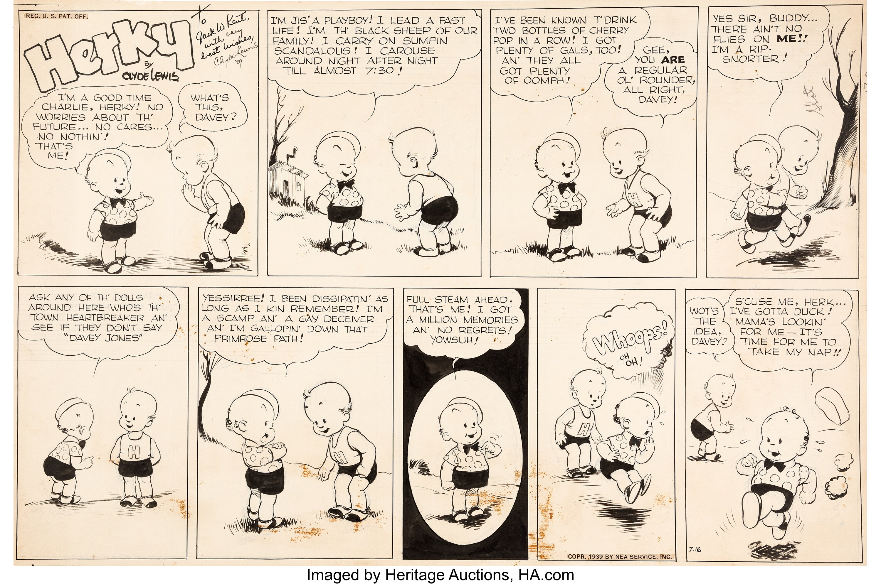 Clyde Lewis Herky Sunday Comic Strip Original Art dated 7-16-39 | Lot ...