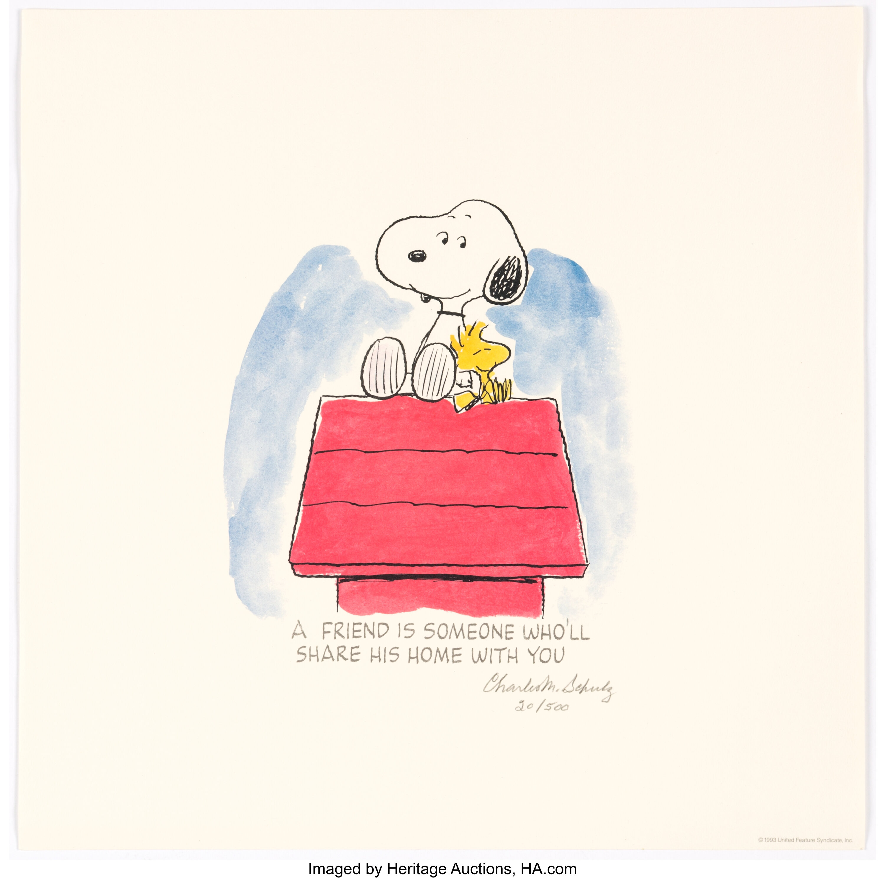 Charles Schulz Peanuts "Sharing" Snoopy and Woodstock Signed | Lot ...