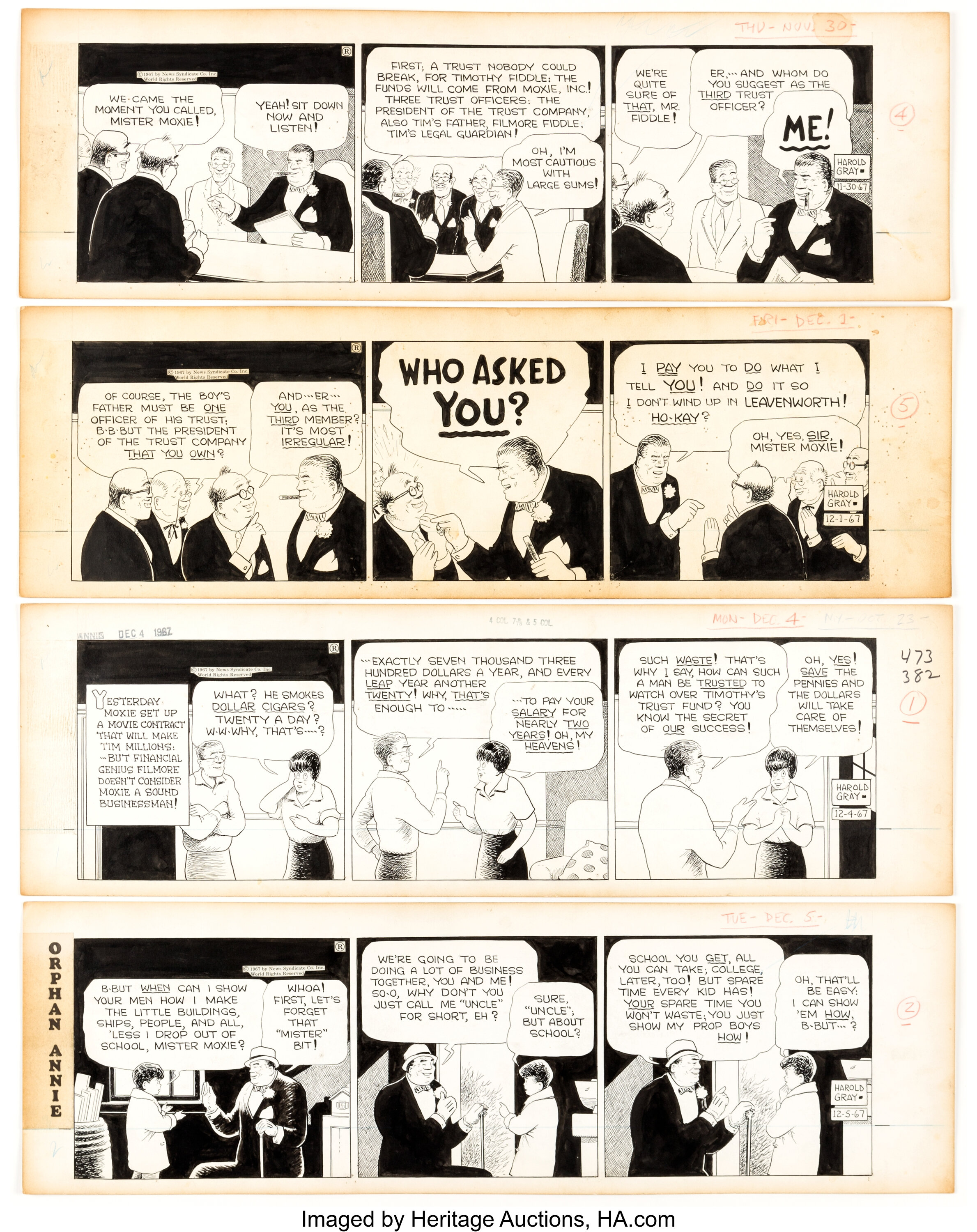 Harold Gray Little Orphan Annie Daily Comic Strip Original Art | Lot ...