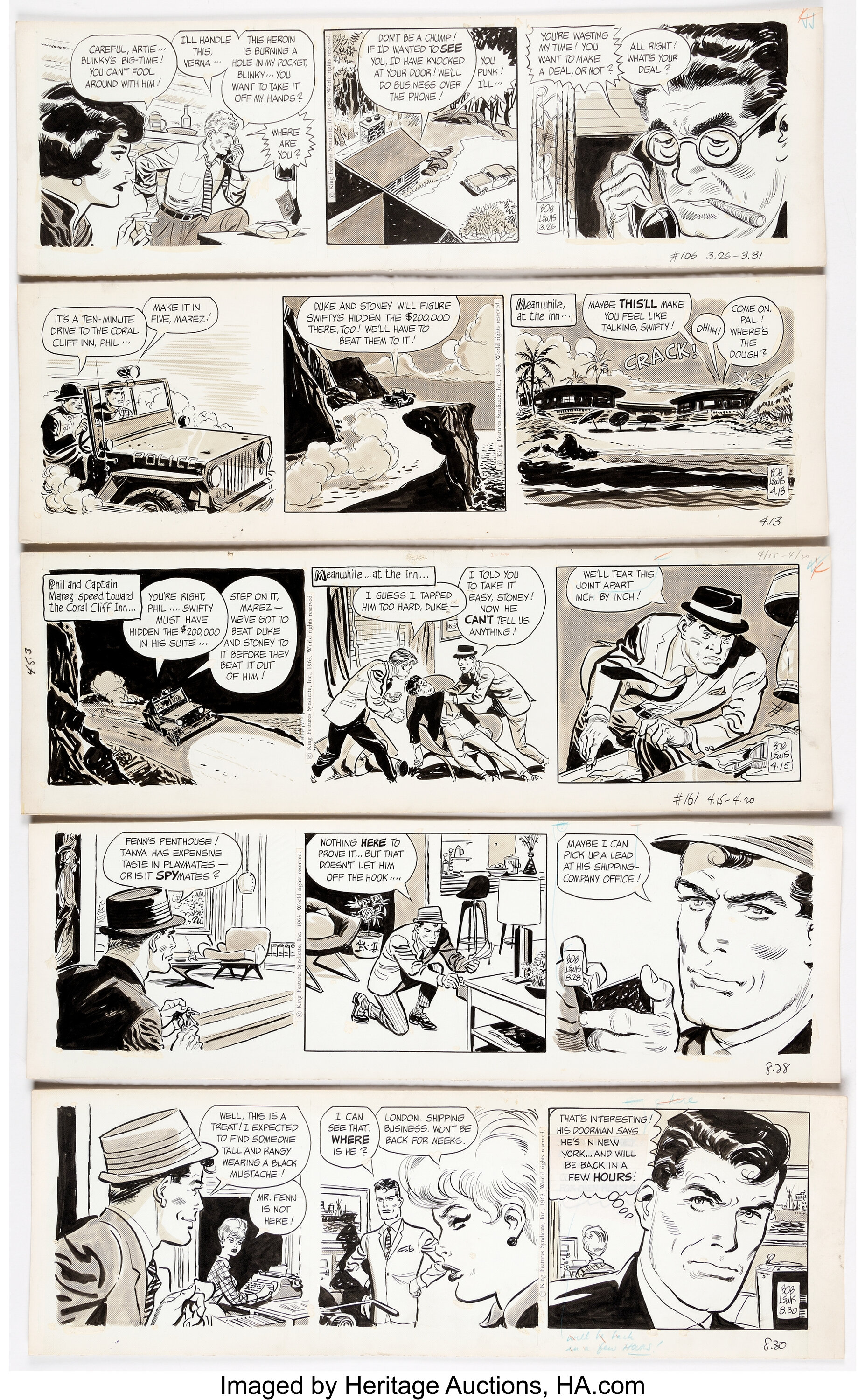 Bob Lubbers (as Bob Lewis) Secret Agent X-9 Daily Comic Strip | Lot ...