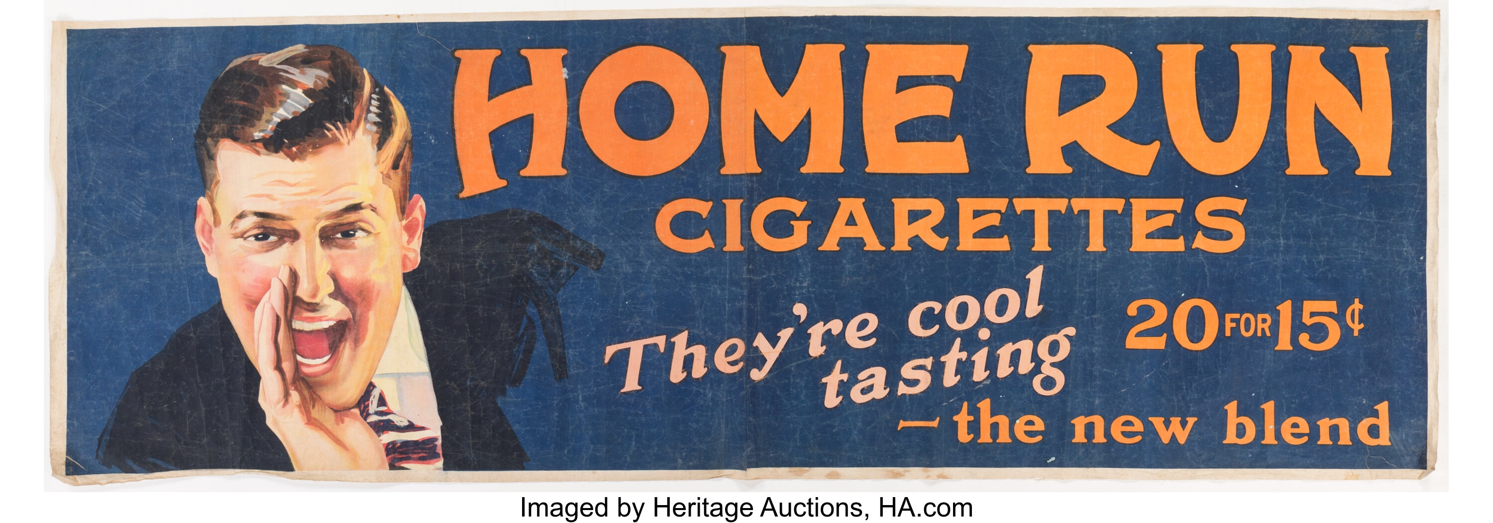 1930s "Home Run Cigarettes" Oversized Advertising Banner.... | Lot ...