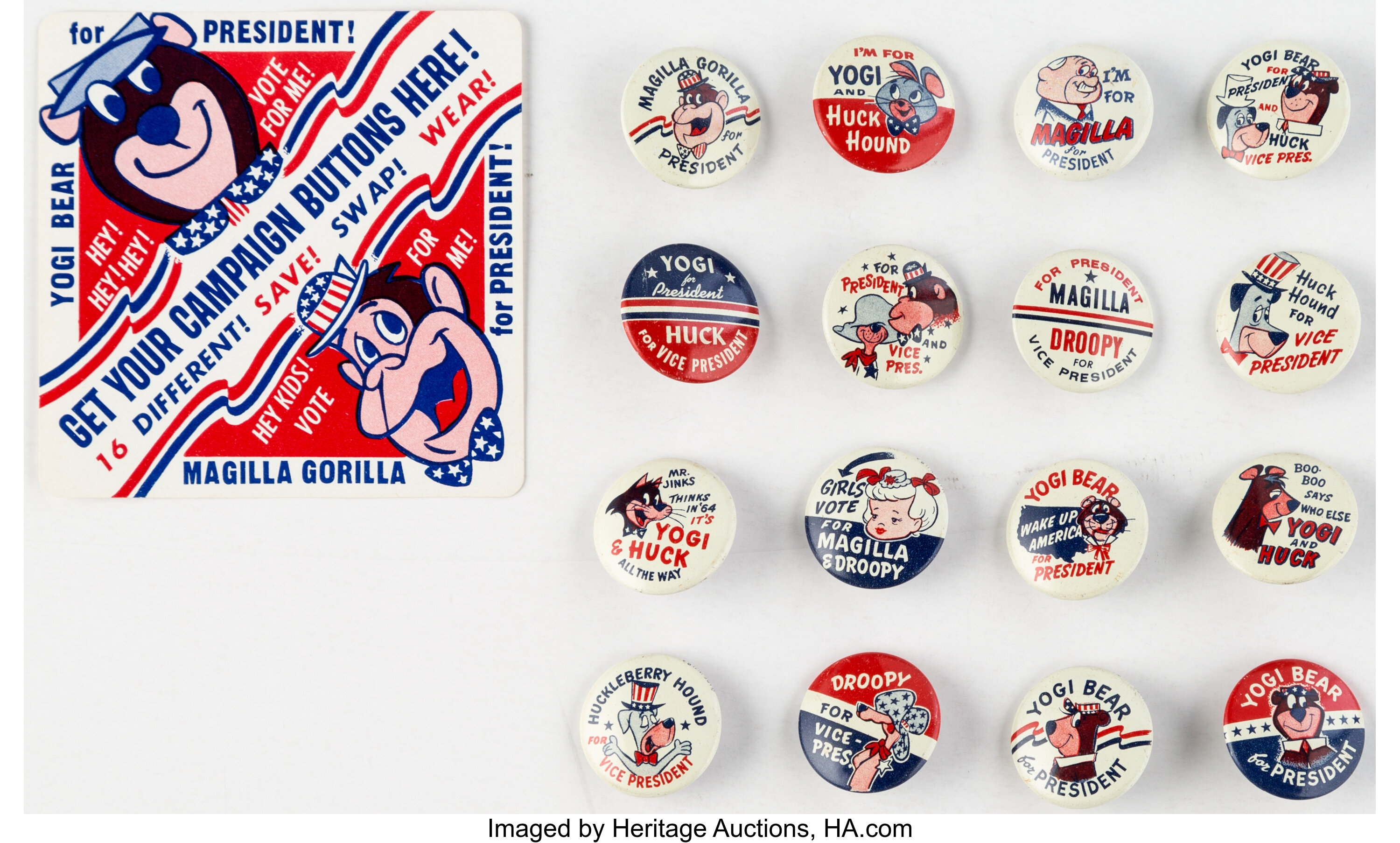 Hanna-Barbera Characters "For President" Gumball Pinbacks Complete ...