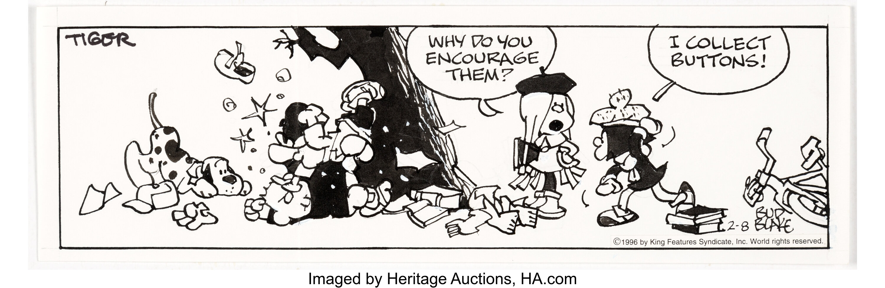 Bud Blake Tiger Daily Comic Strip Original Art dated 2-8-96 (King | Lot ...