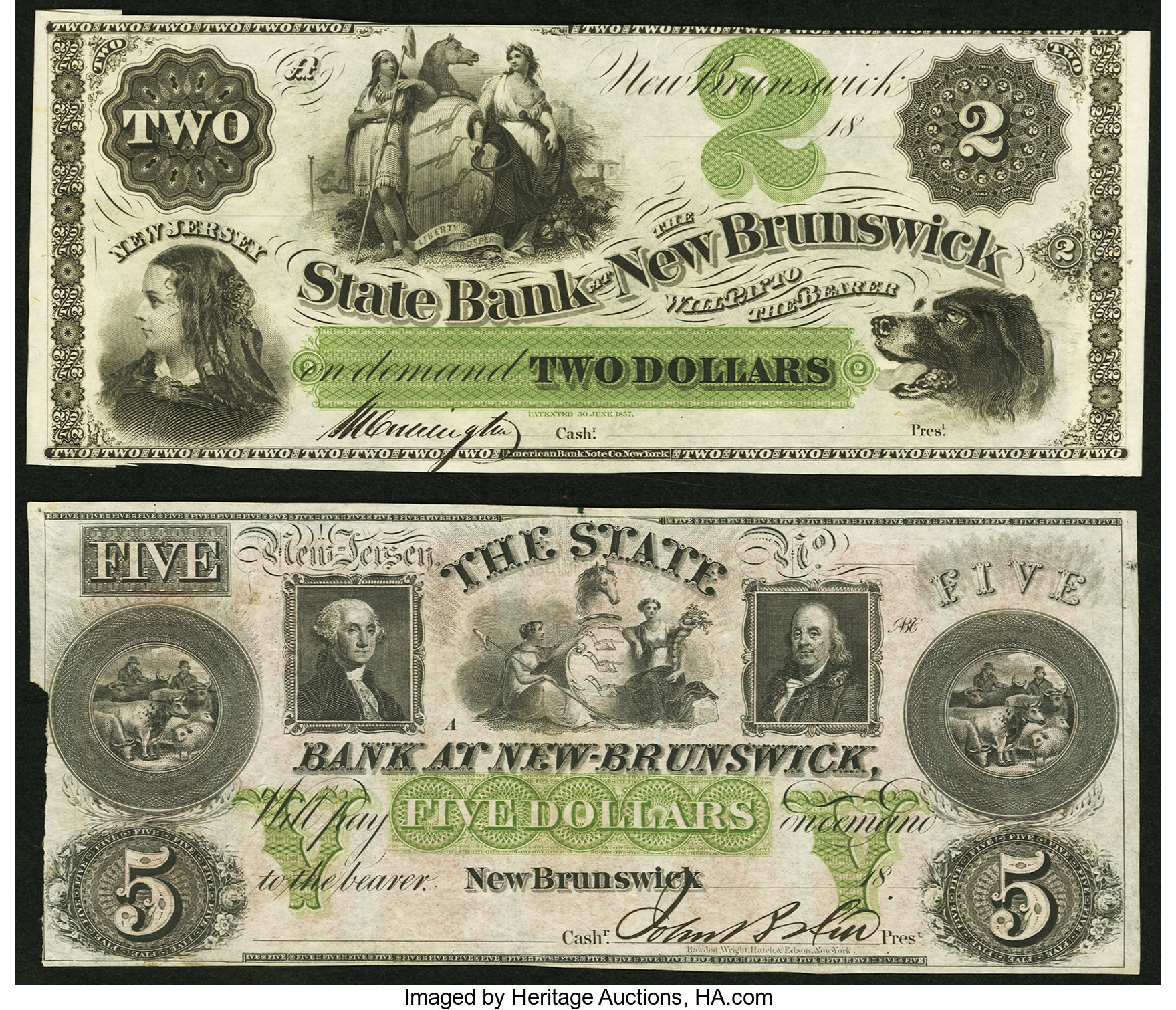 New Brunswick, NJ- State Bank at New Brunswick $2; $5 18__ About | Lot ...