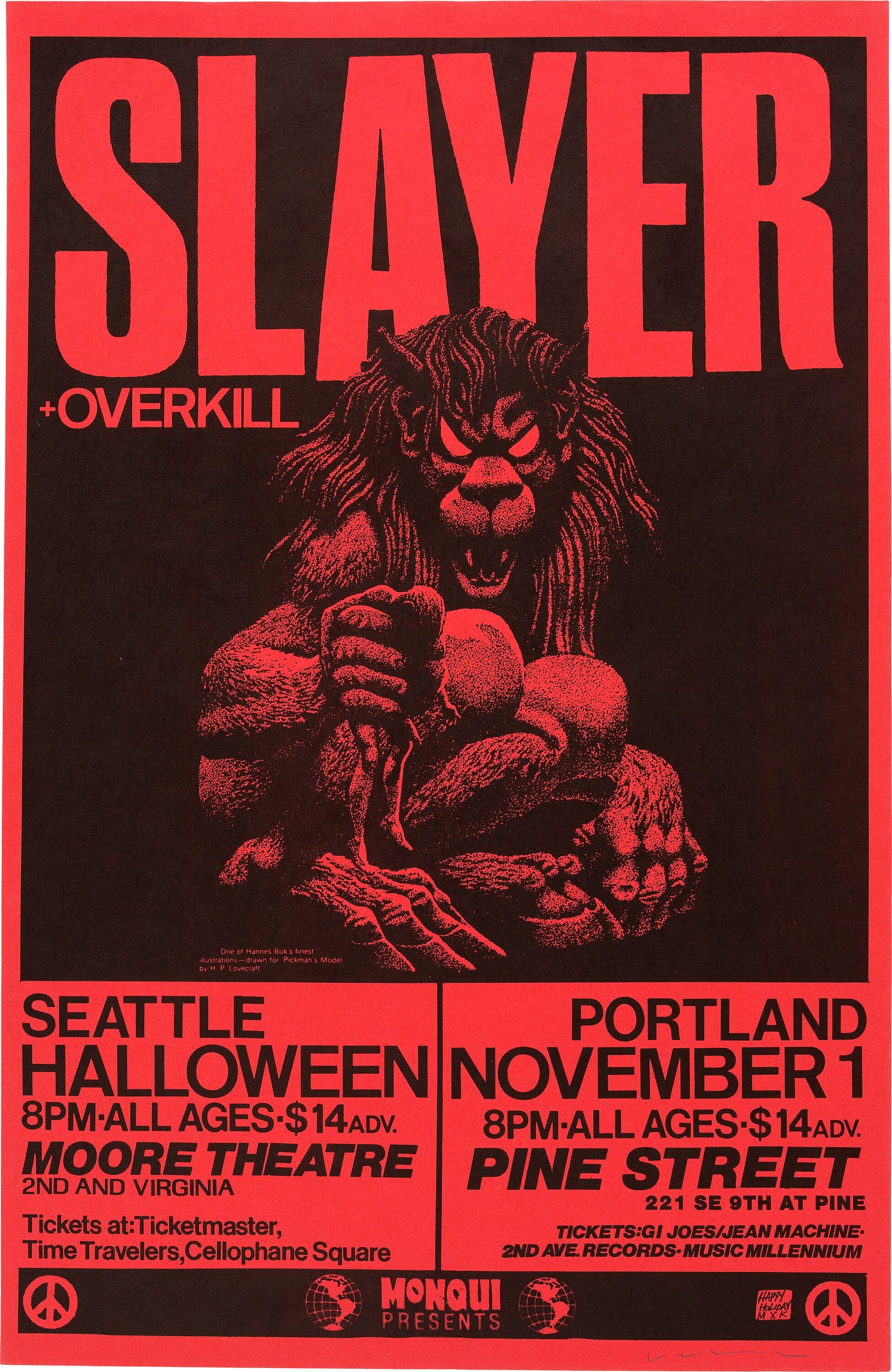Slayer/Overkill 11" x 17" Concert Poster Signed Twice (1986).... | Lot ...