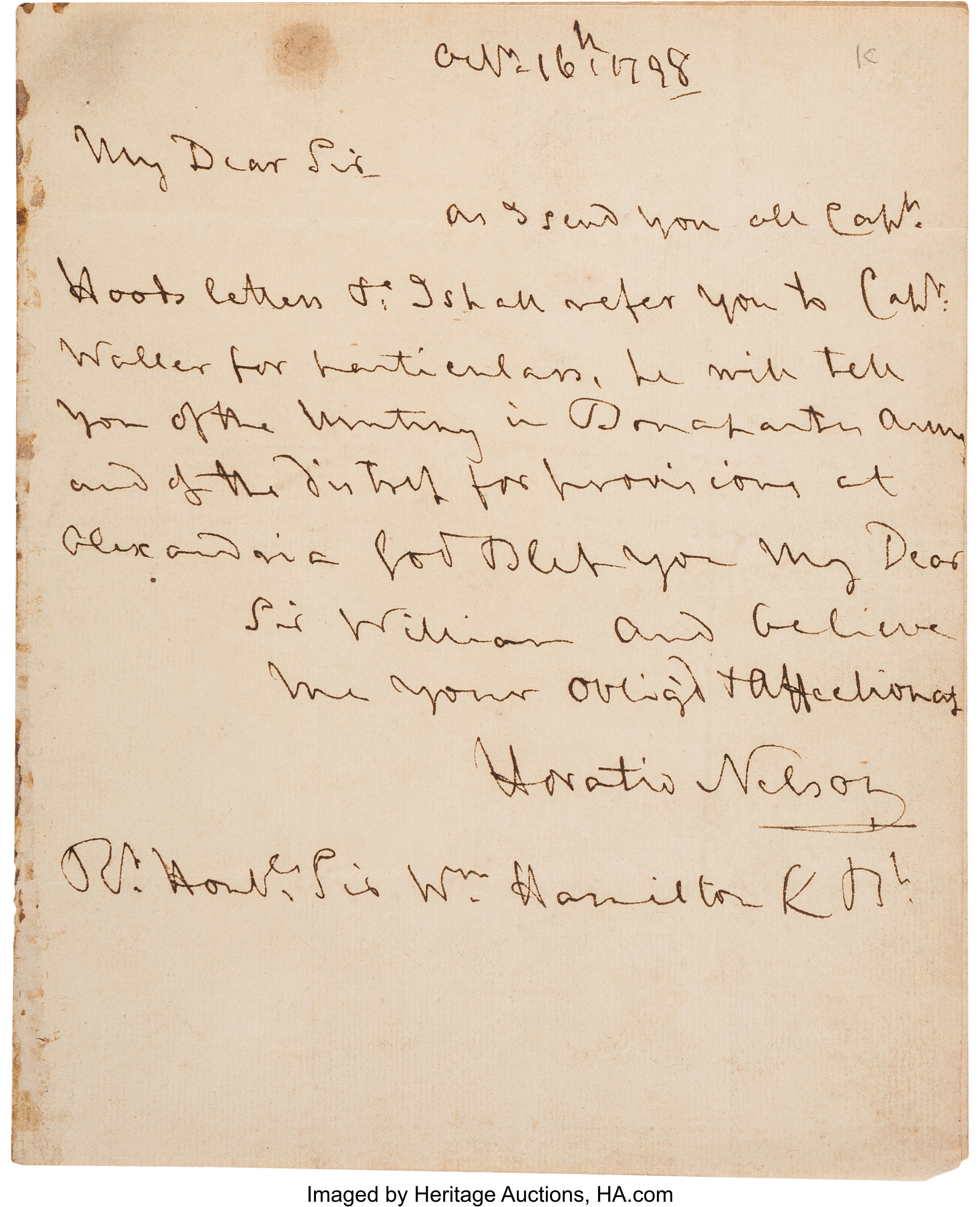 Horatio Nelson Autograph Letter Signed... Autographs Non-American | Lot ...