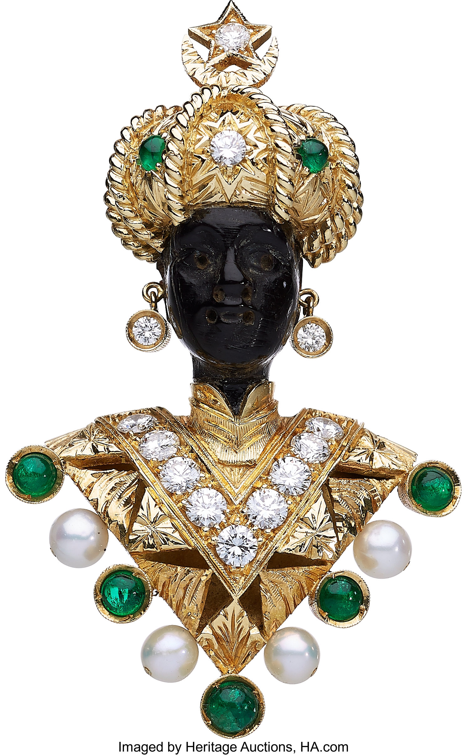 Diamond, Emerald, Ebony, Gold Brooch, Nardi. ... Estate Jewelry | Lot ...