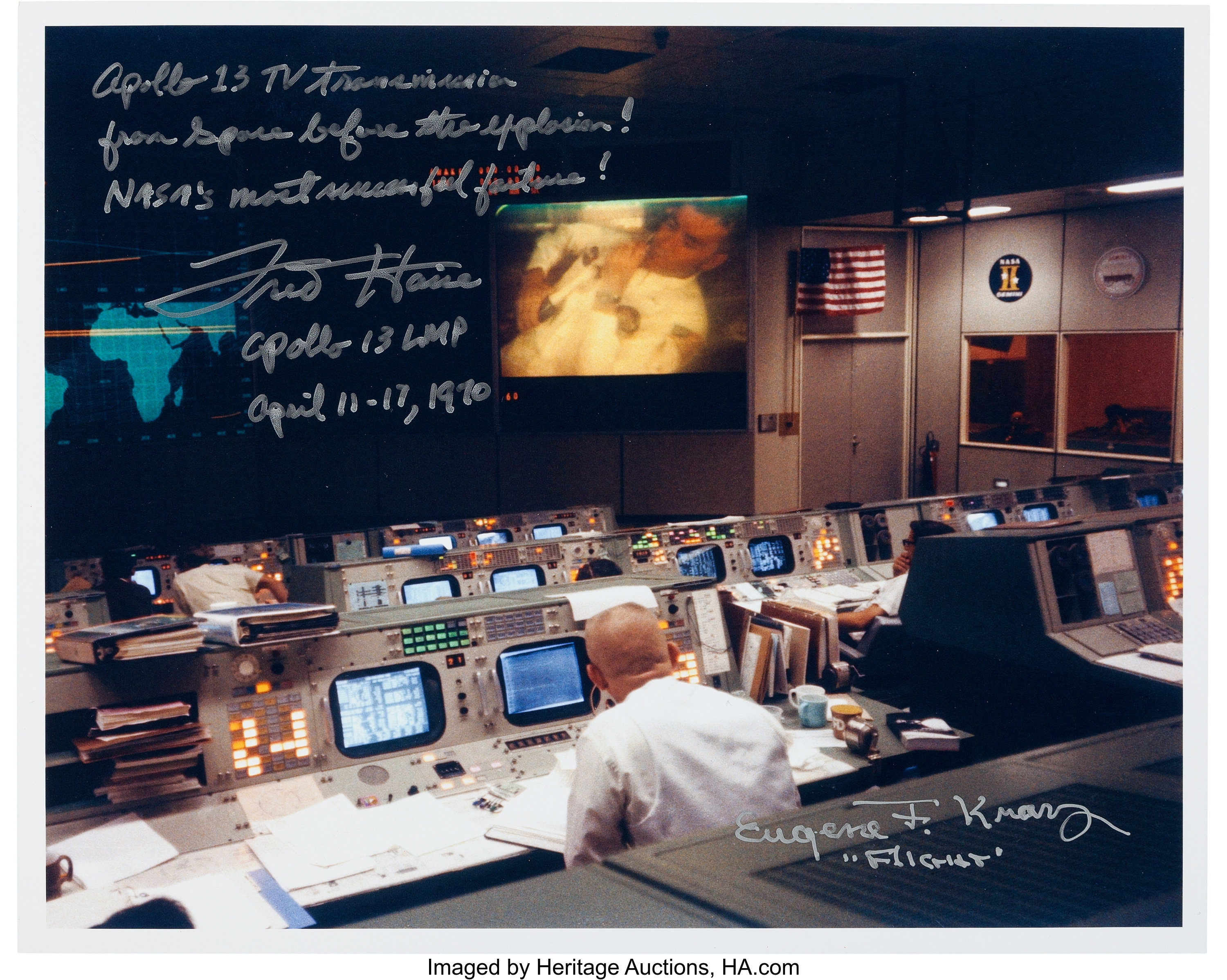 Apollo 13: NASA Mission Control Color Photo Signed by Fred Haise | Lot ...