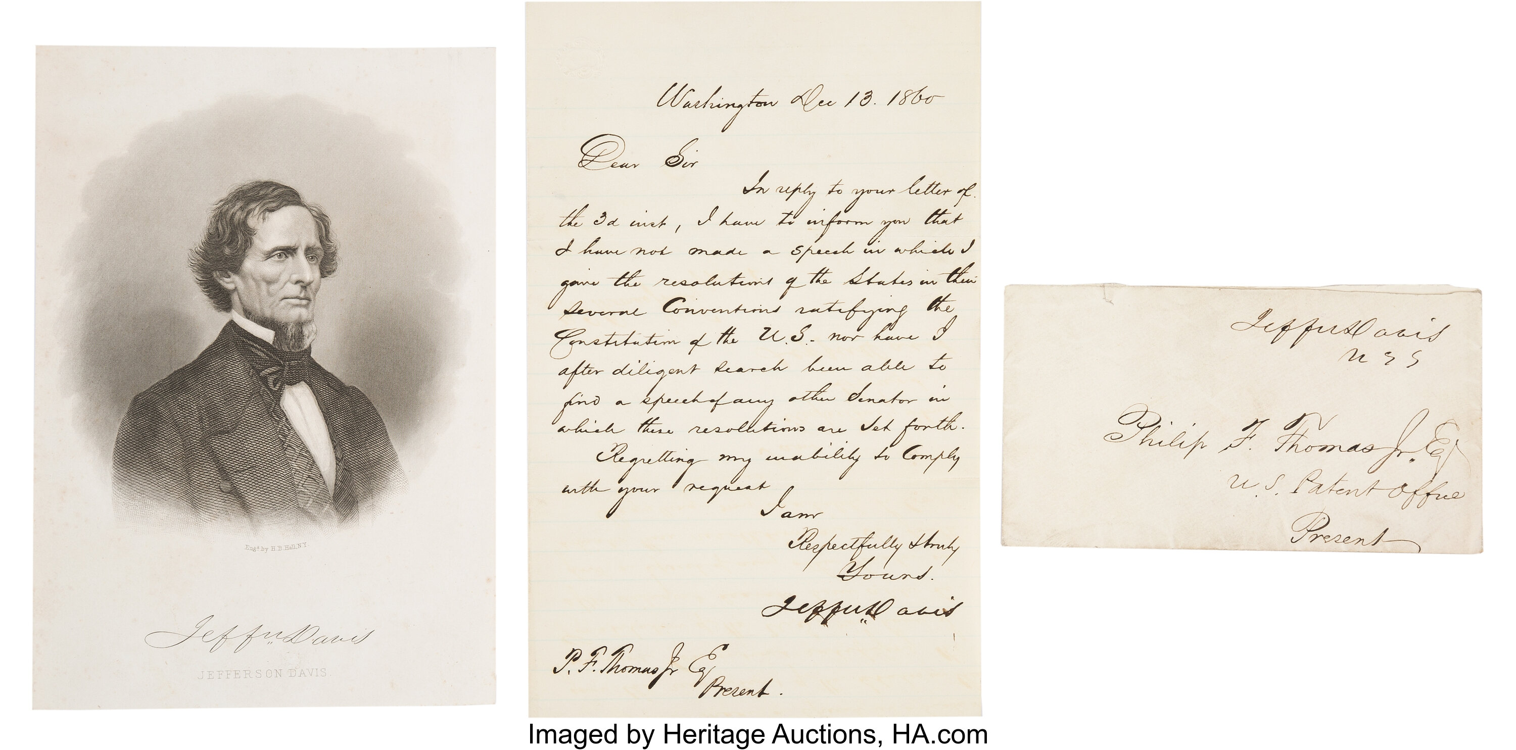 Jefferson Davis Letter Signed and Free Frank Signed... (Total: 2 | Lot ...