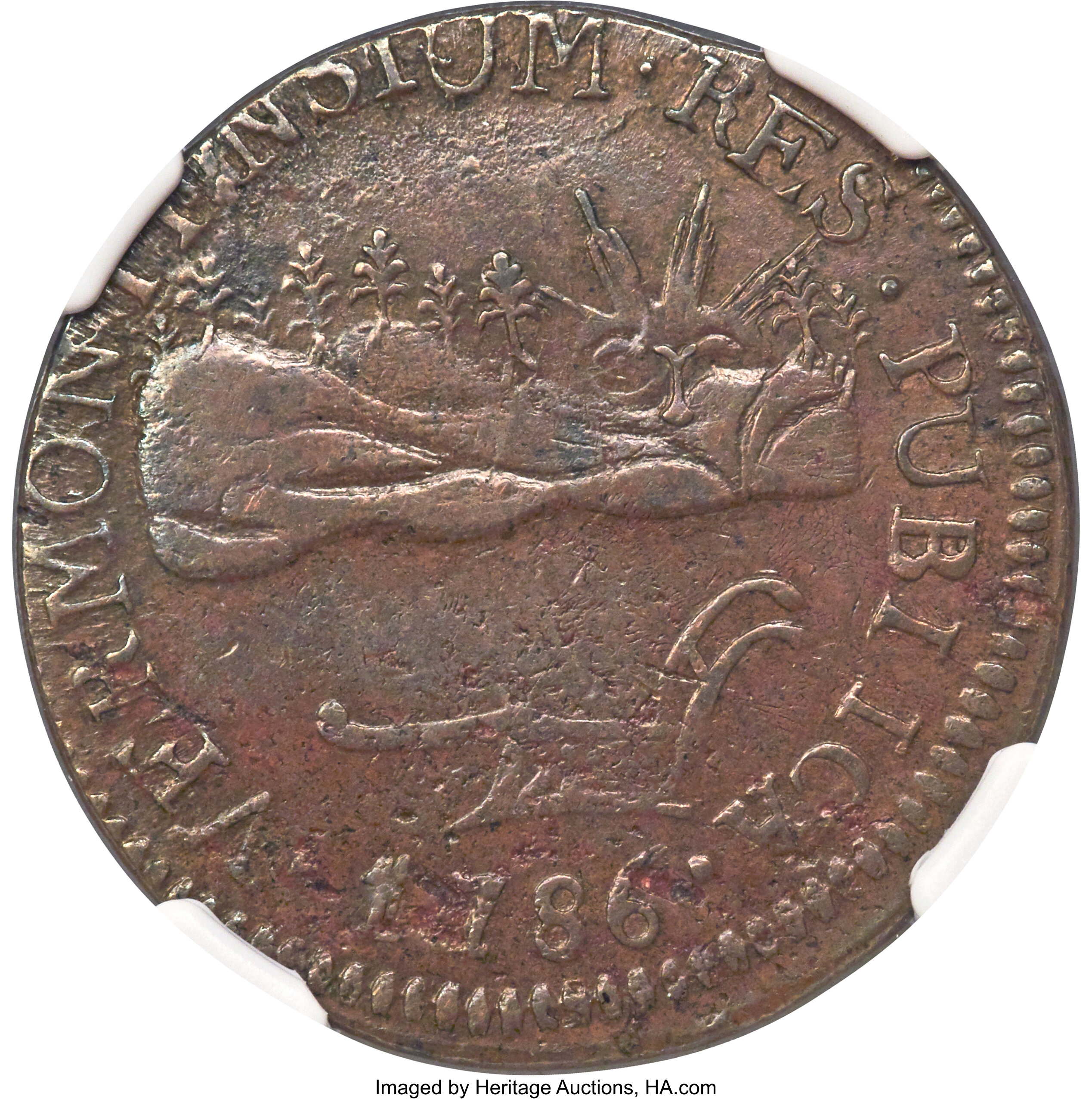 1786 Vermont Copper, VERMONTENSIUM, AU58 NGC. RR-8, Bressett 6-E, | Lot ...