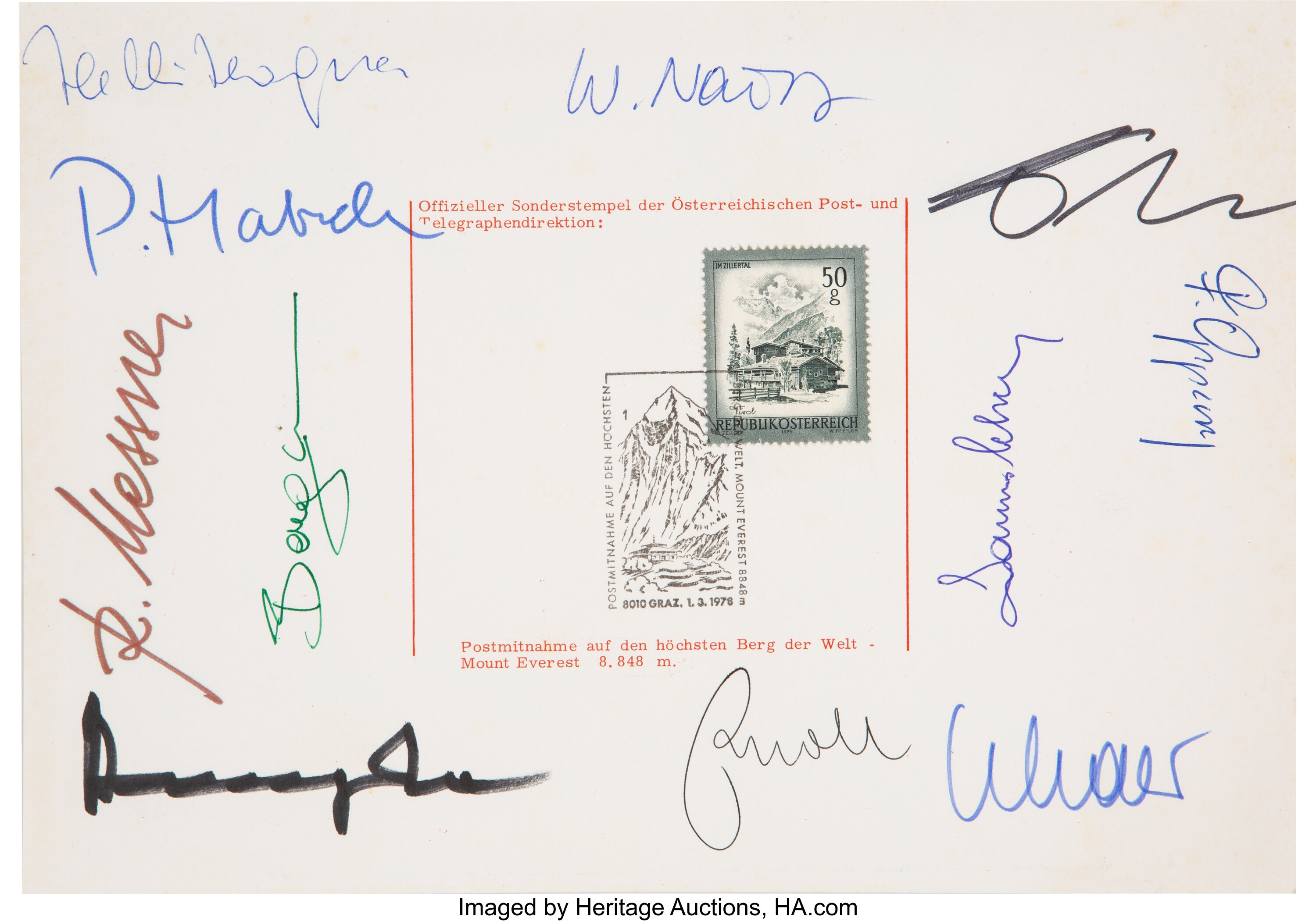 Mount Everest 1978 Team-Signed Postcard.... Autographs | Lot #47639 ...