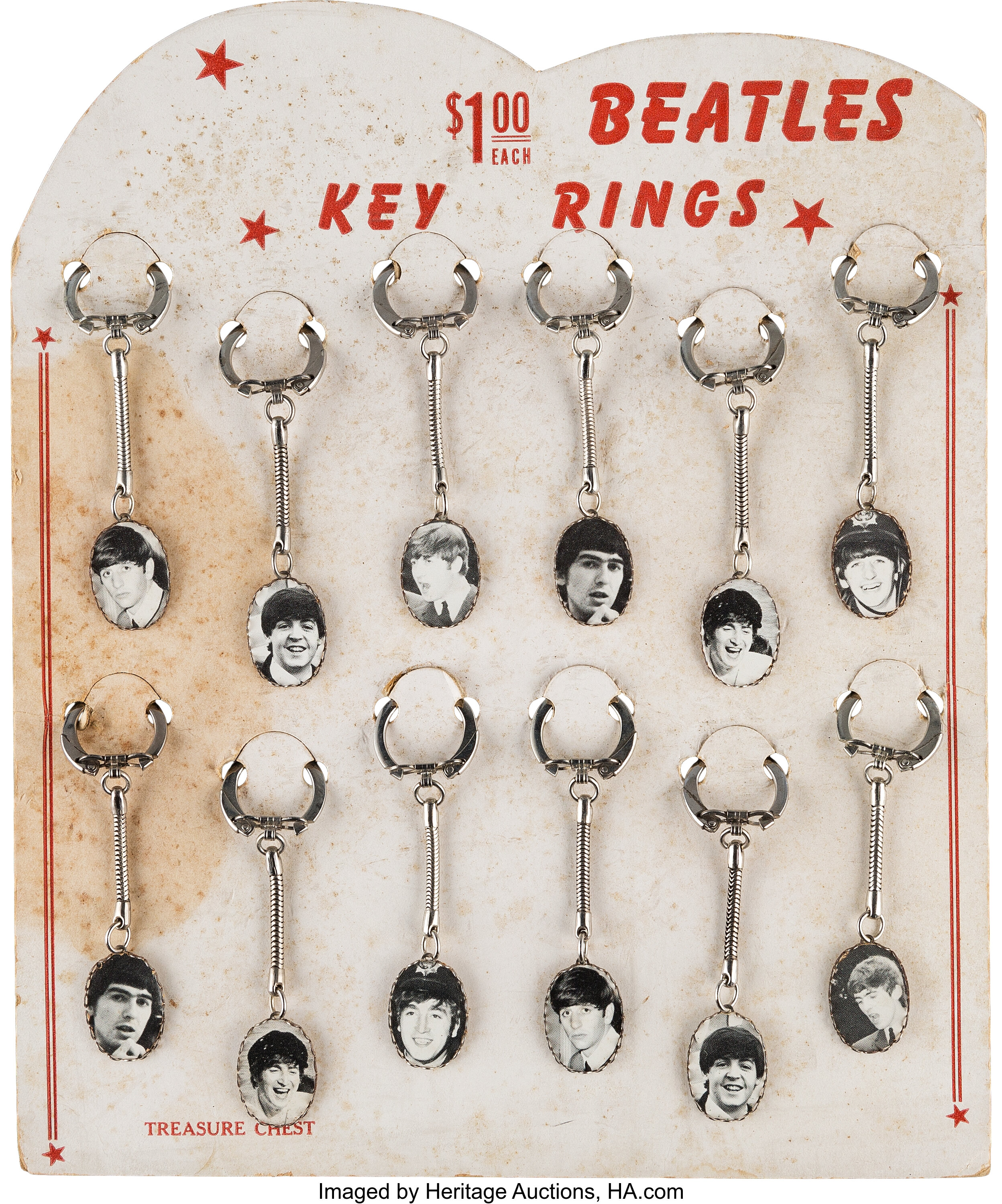 The Beatles Treasure Chest Key Rings With Easel Back Card | Lot #89395 ...