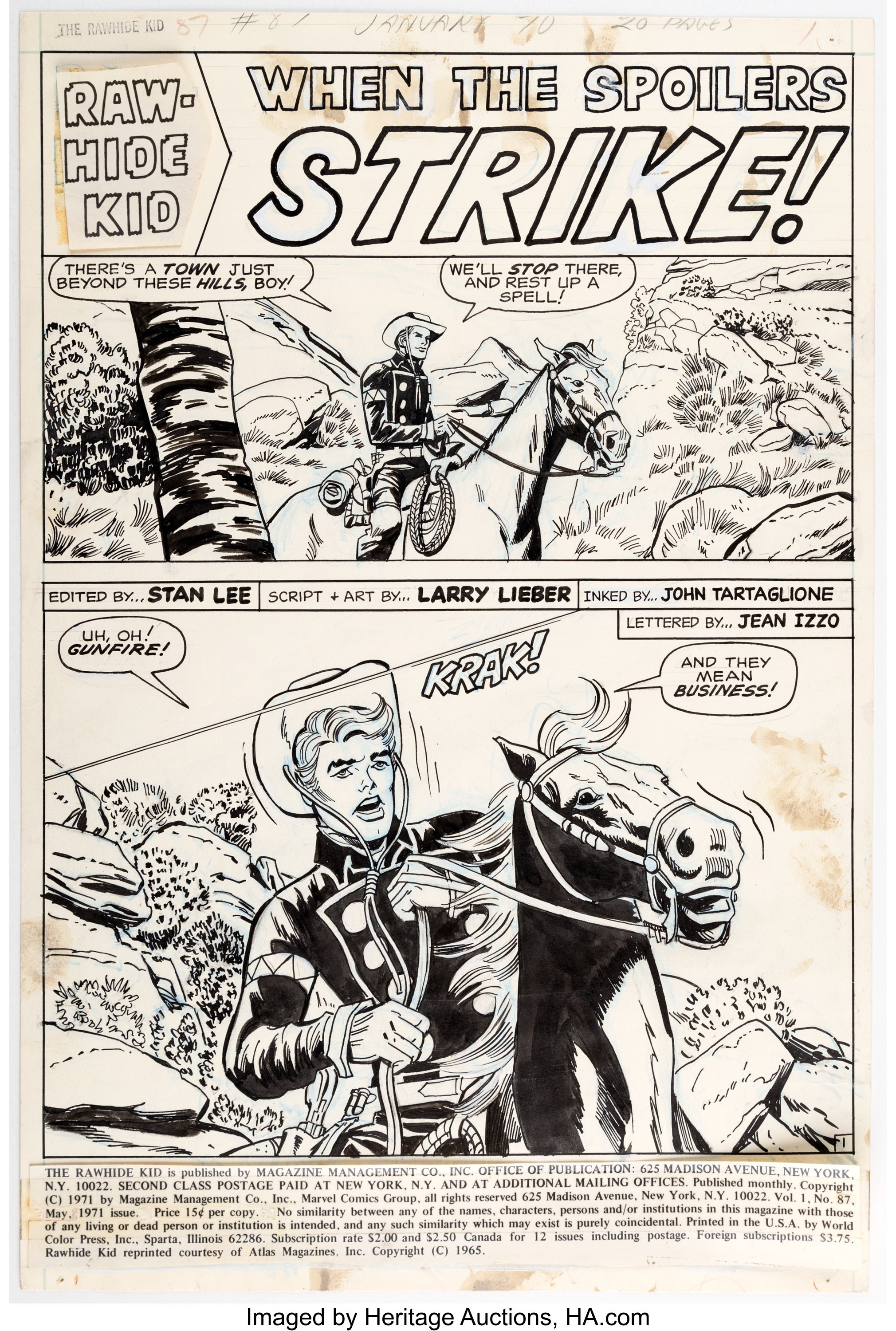 Larry Lieber and John Tartaglione The Rawhide Kid #87 Story Page 1 ...
