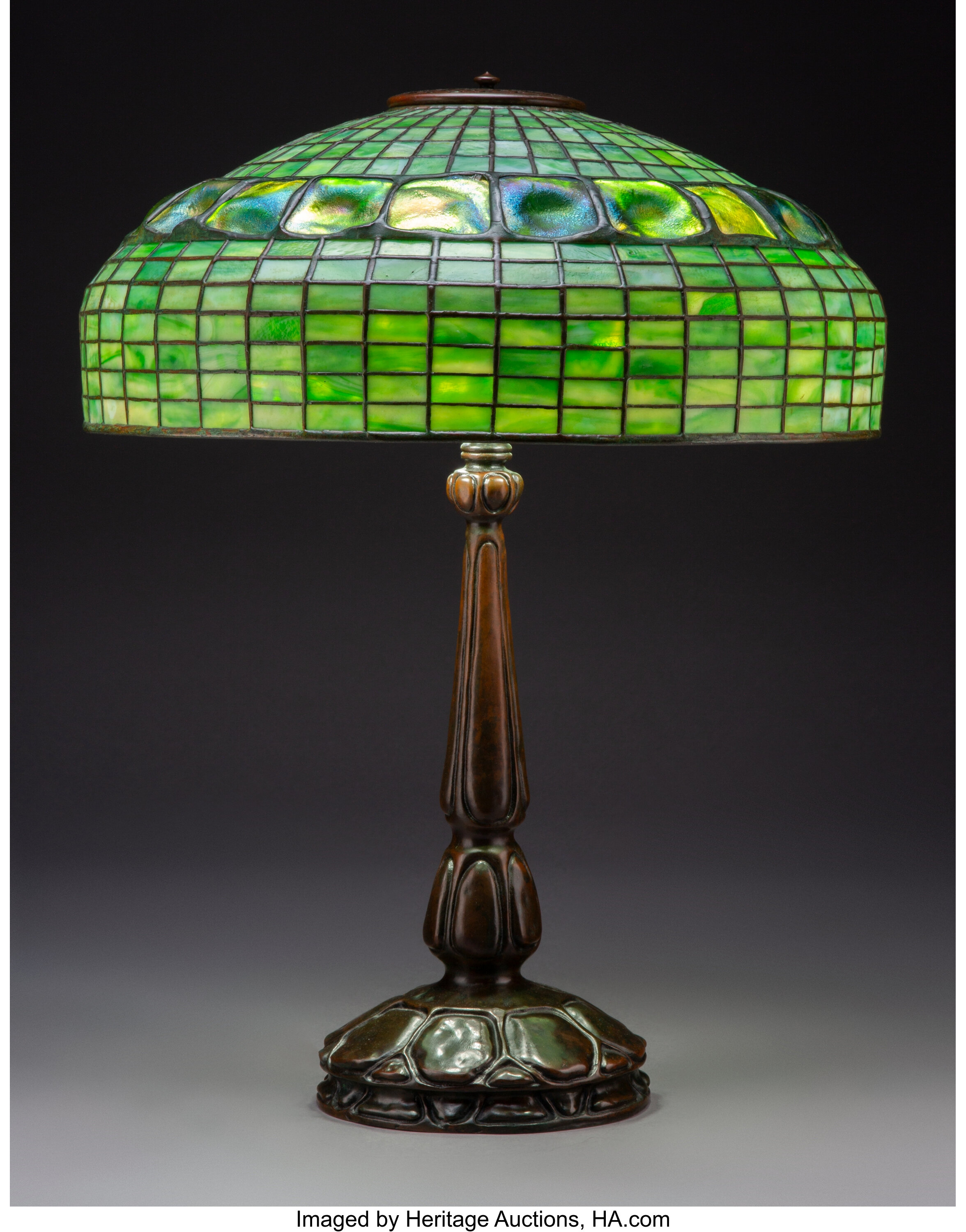 Tiffany Studios Leaded Glass and Bronze Turtleback Table Lamp, | Lot ...