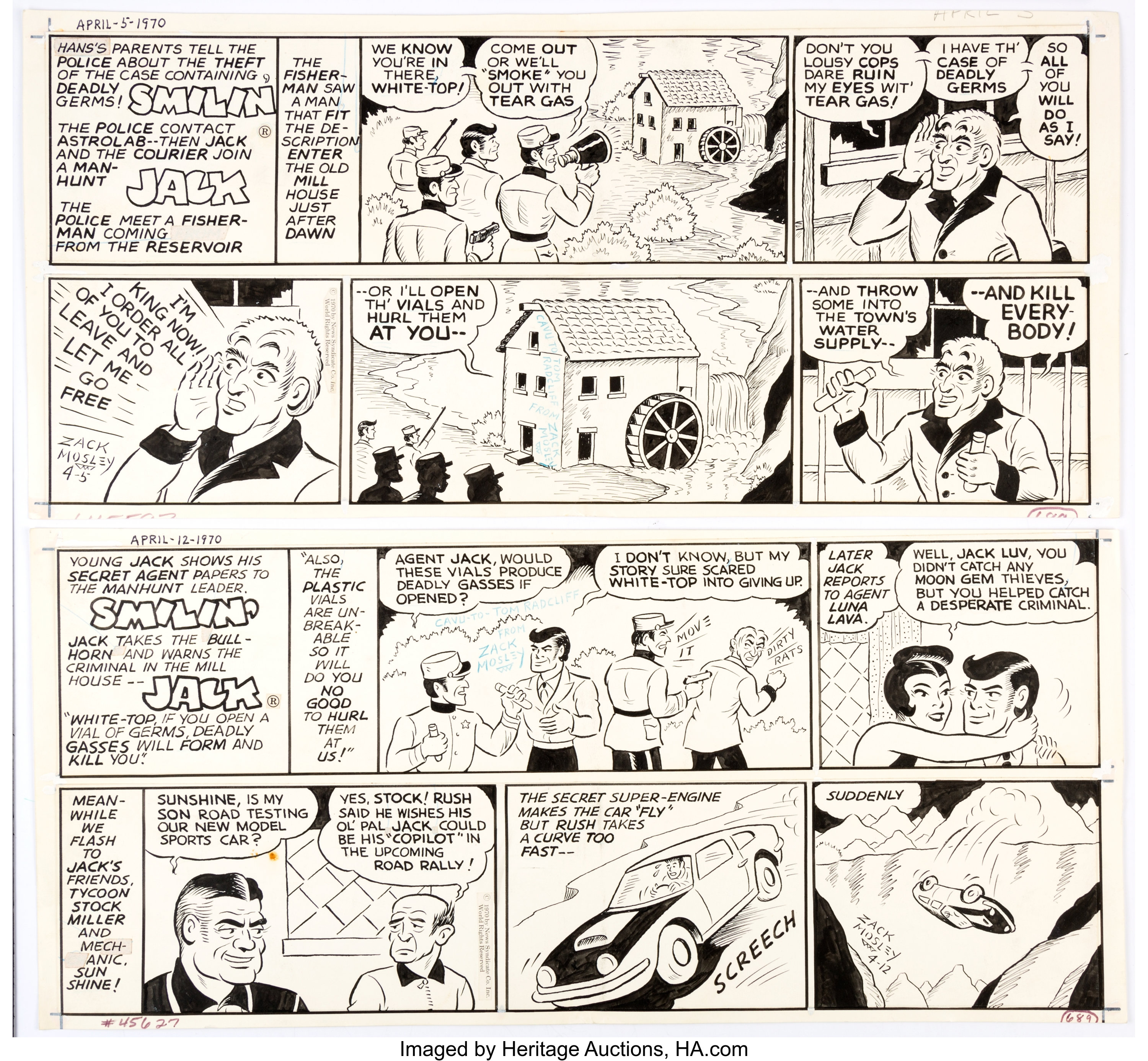 Zack Mosley Smilin' Jack Sunday Comic Strip Original Art Group of 2 ...