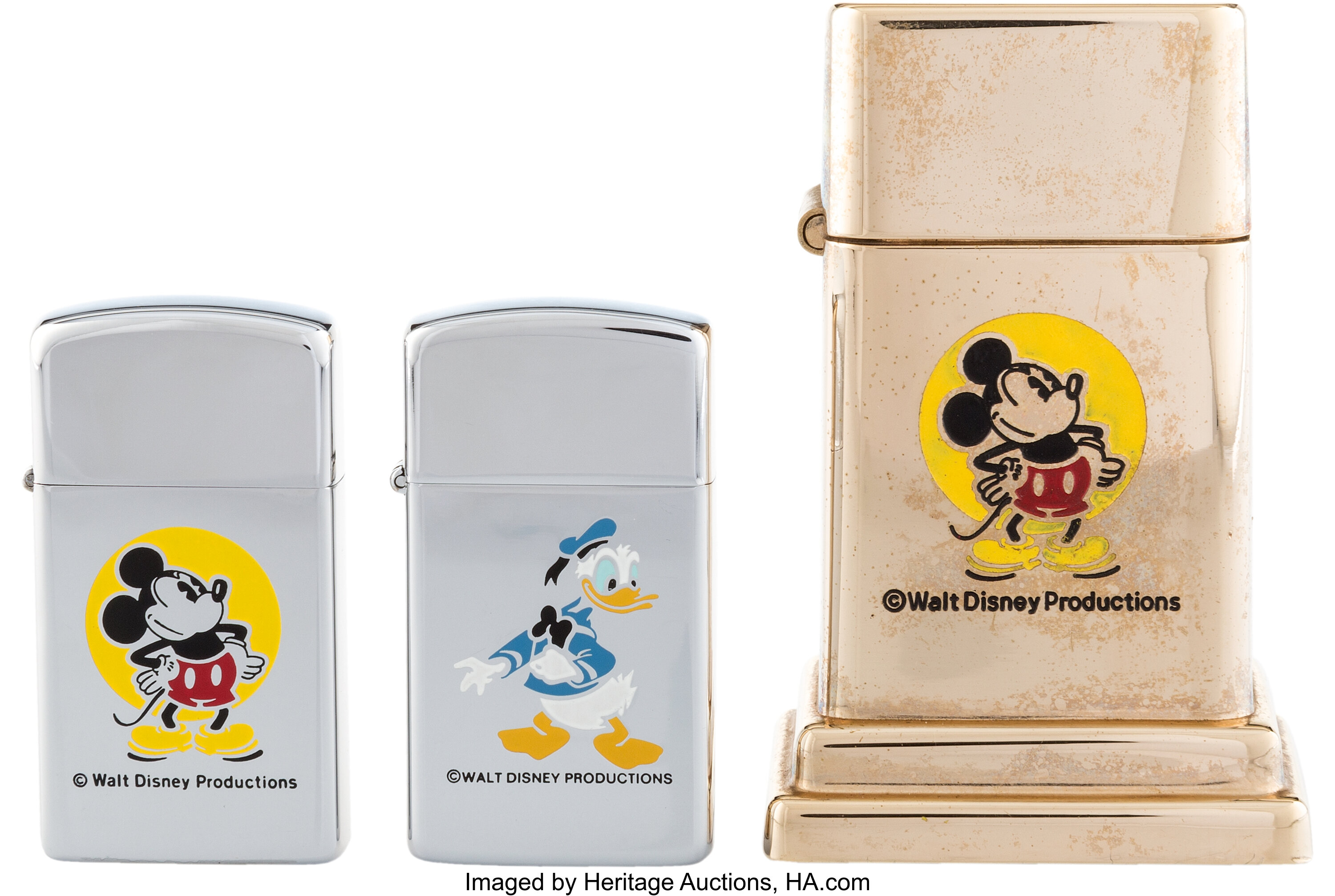 Mickey Mouse and Donald Duck Zippo Lighters and Mickey Desktop | Lot ...