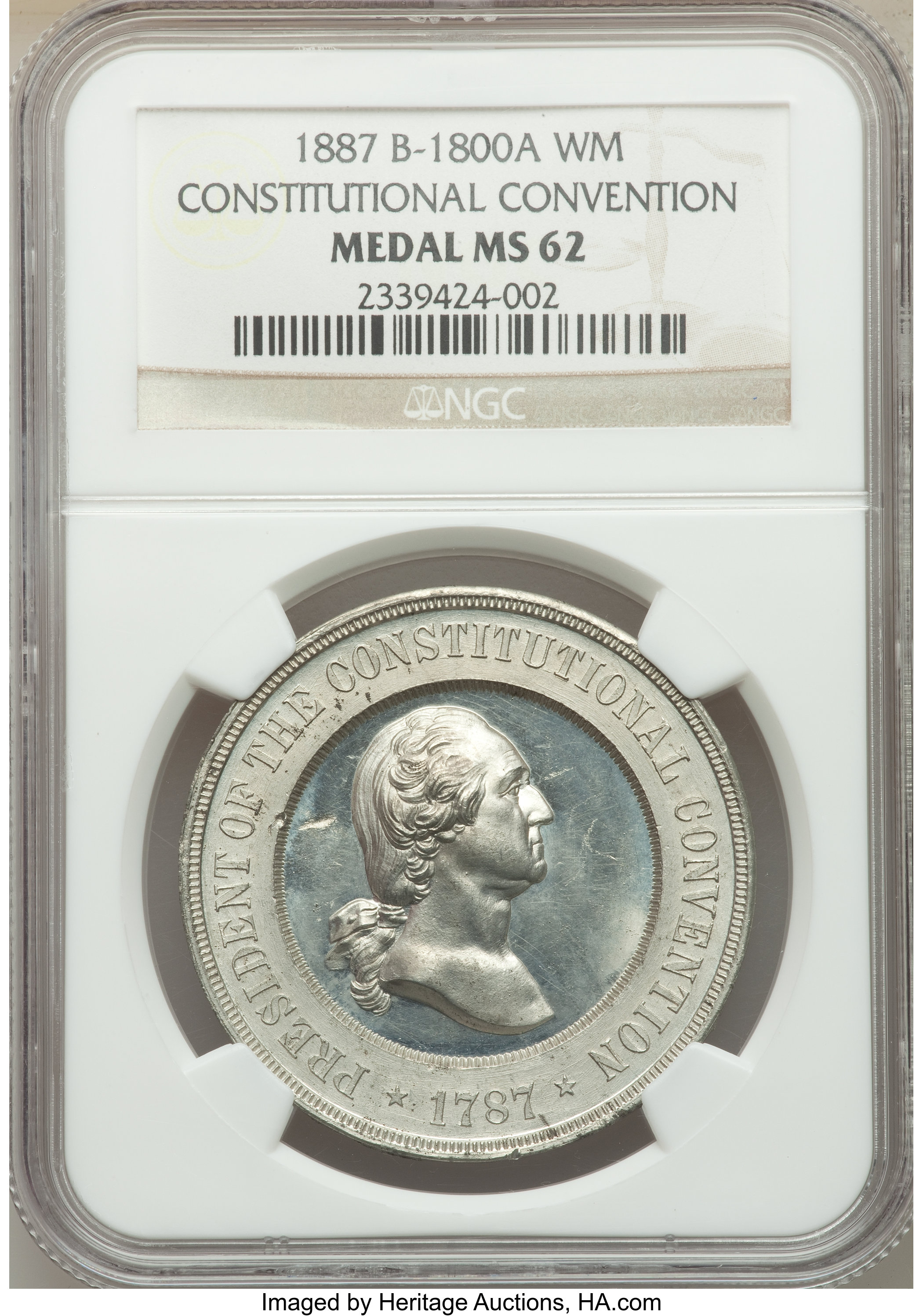 1887 Constitutional Convention Medal, Baker-1800A, MS62 NGC. White ...
