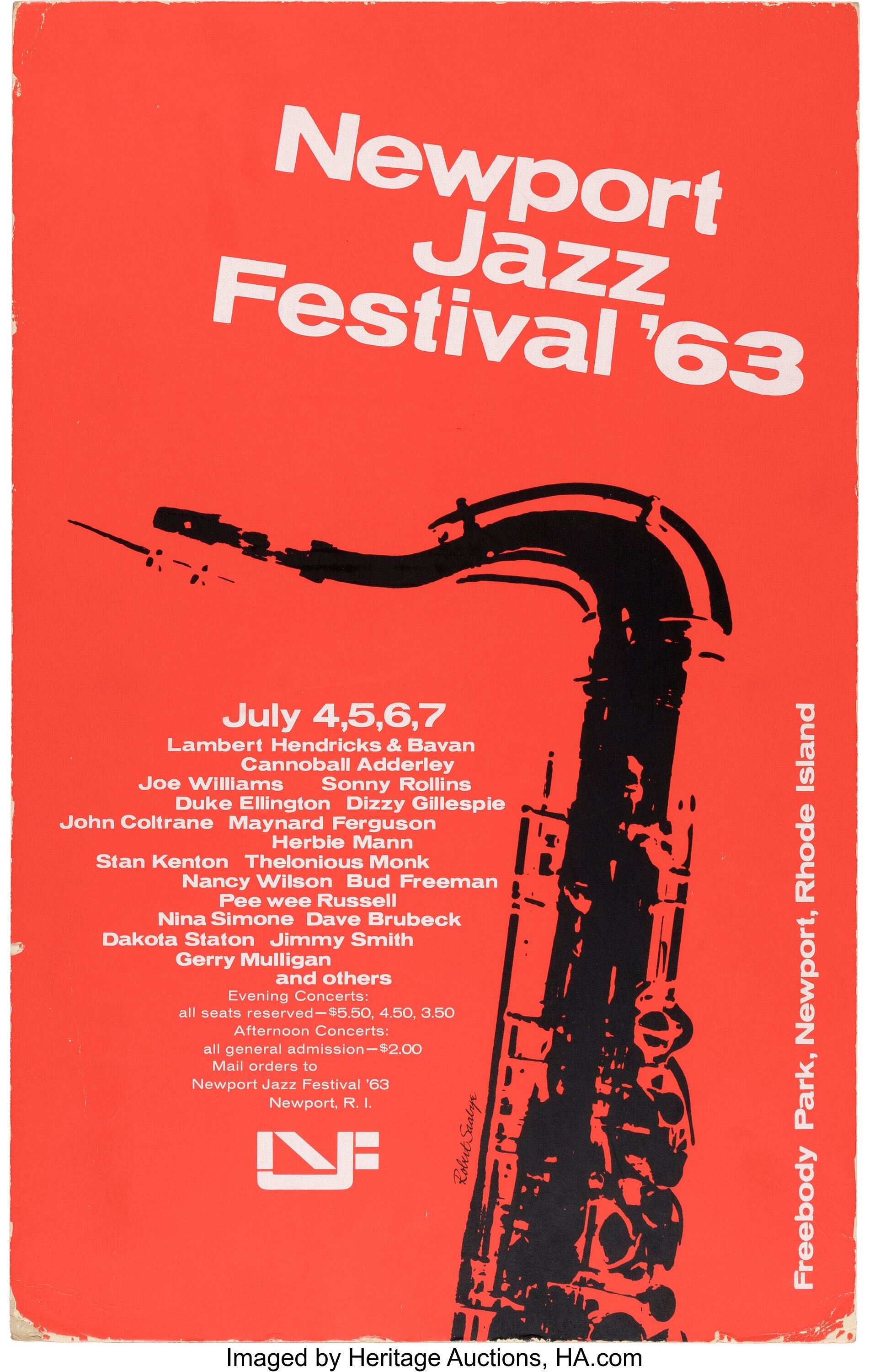 John Coltrane 1963 Newport Concert Poster w/Thelonious, Duke, | Lot ...