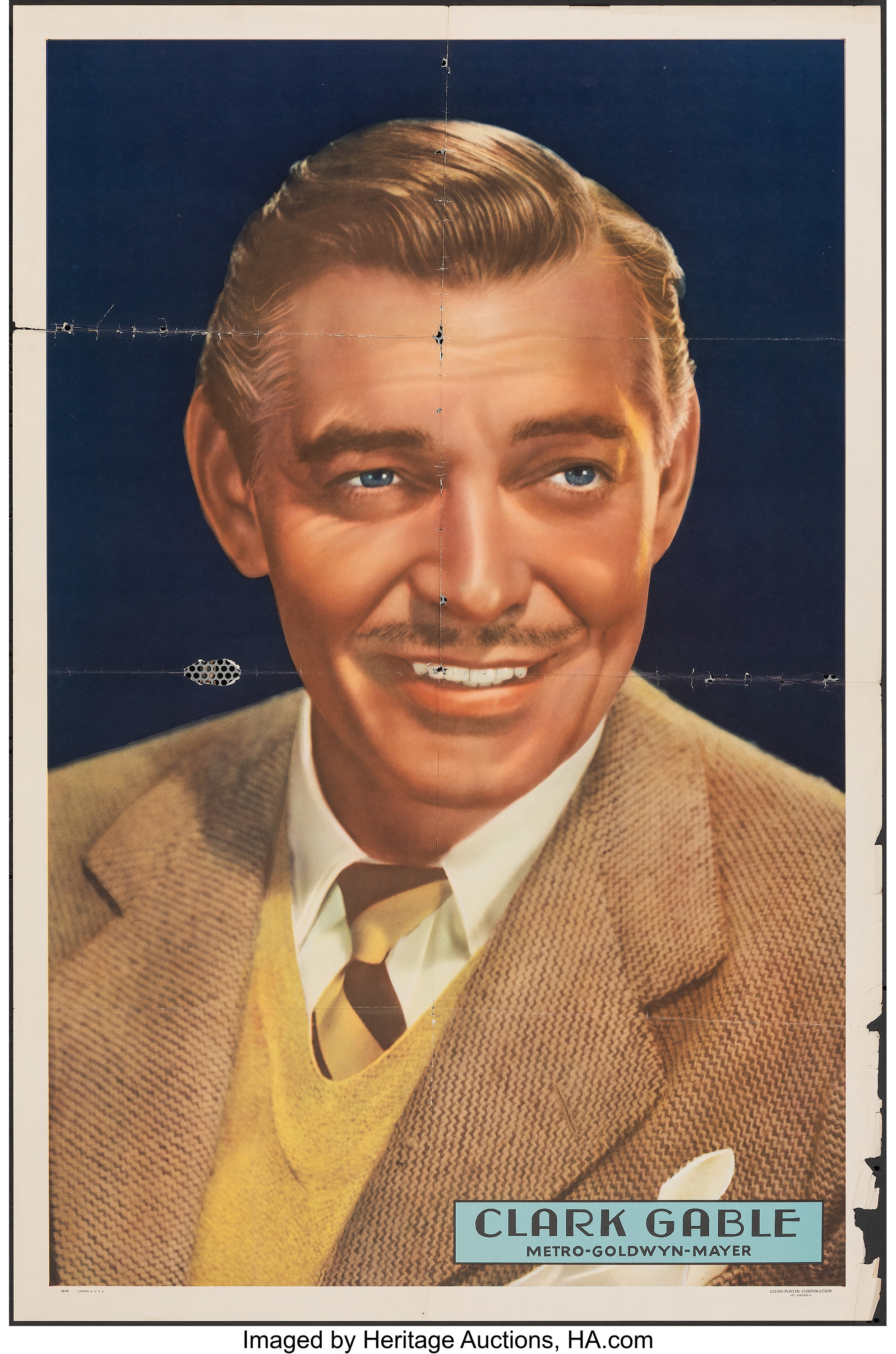 Clark Gable (MGM, Late 1940s). Folded, Fine+. Personality Poster | Lot ...