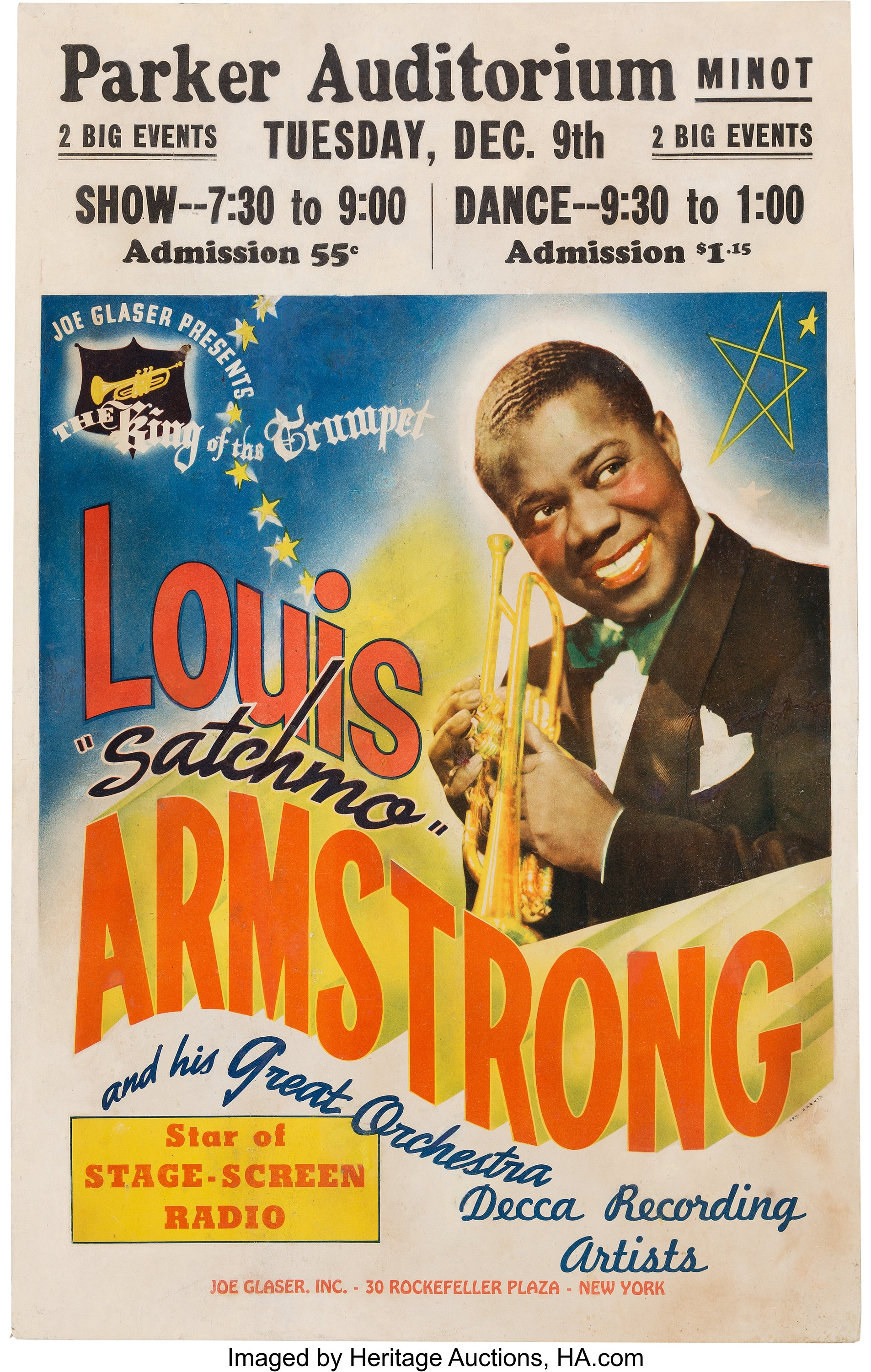 Louis Armstrong 1941 Full-Color World War II Concert Poster.... | Lot ...