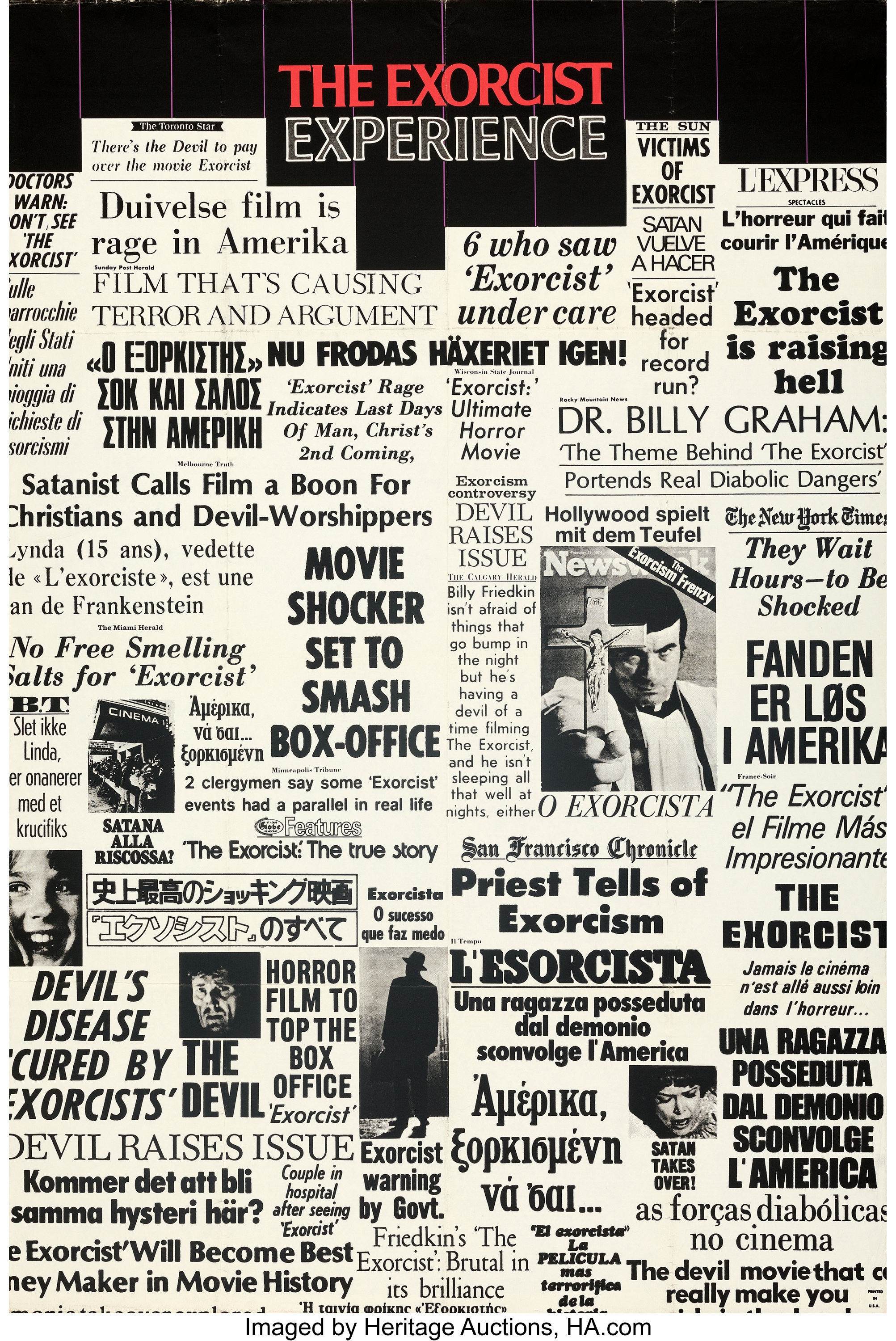The Exorcist (Warner Bros., 1974). Folded, Very Fine-. Newspaper | Lot ...