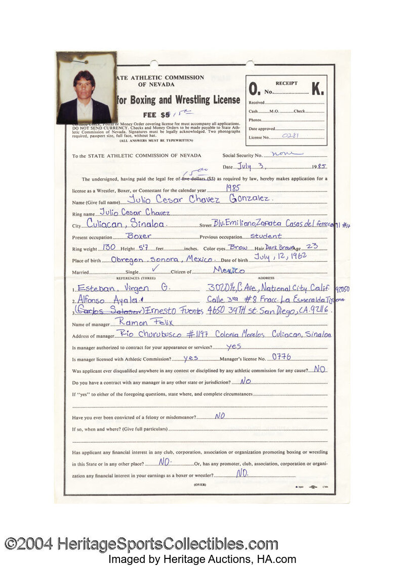 Julio Cesar Chavez Boxing License World champion boxer Julio Cesar ...
