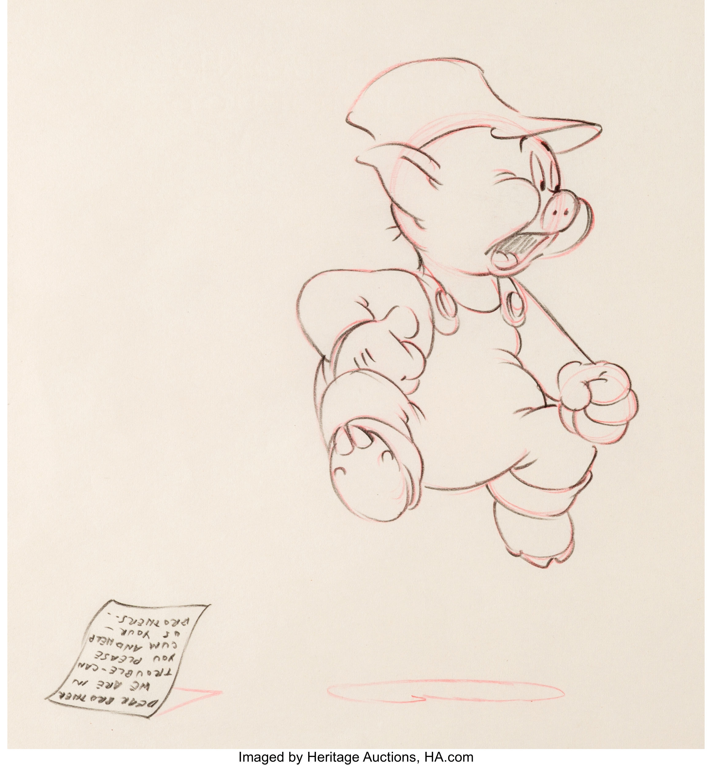 The Practical Pig Animation Drawing (Walt Disney, 1939).. ... | Lot ...